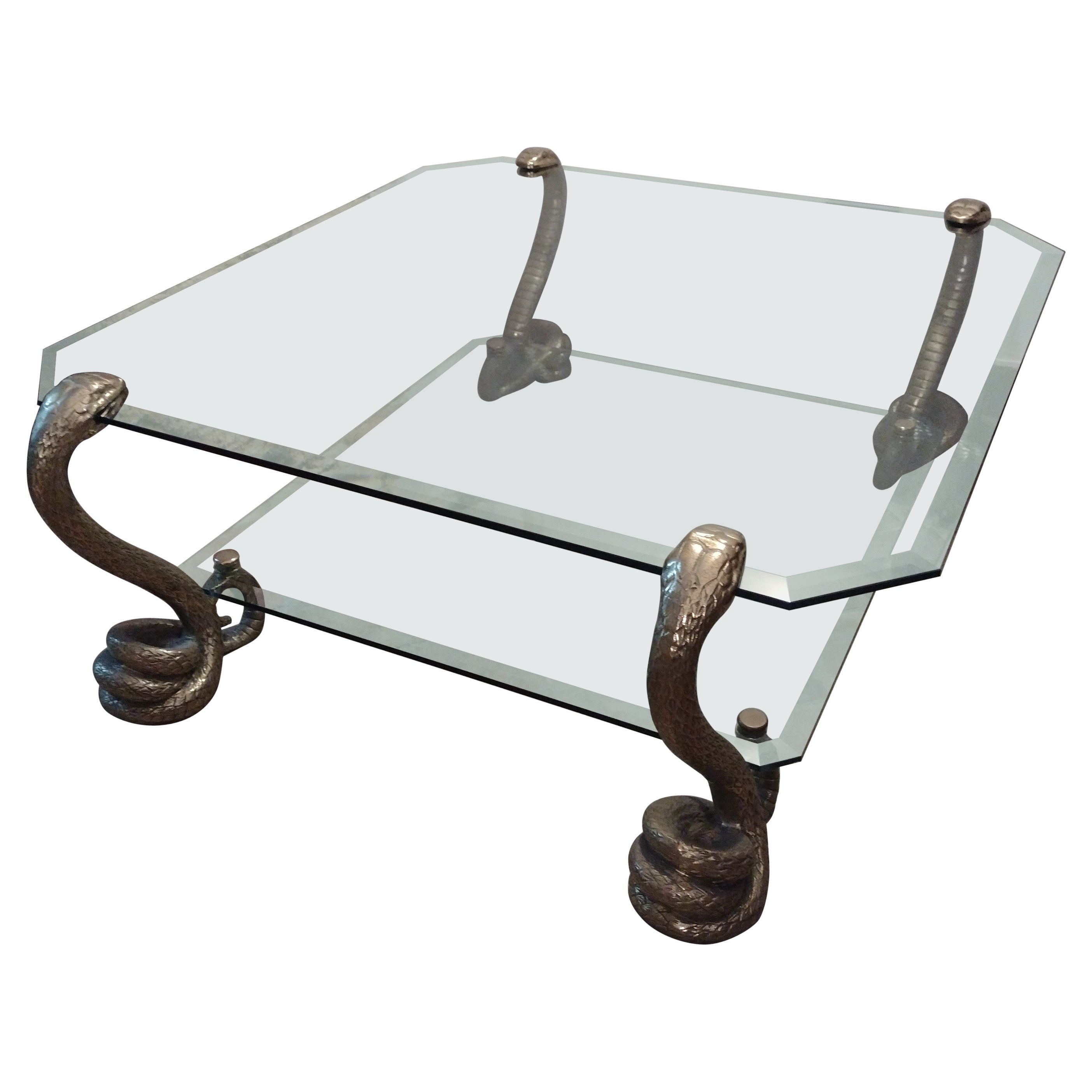 Alain Chervet Brass Snakes Coffee Table, France 1970s For Sale at 1stDibs