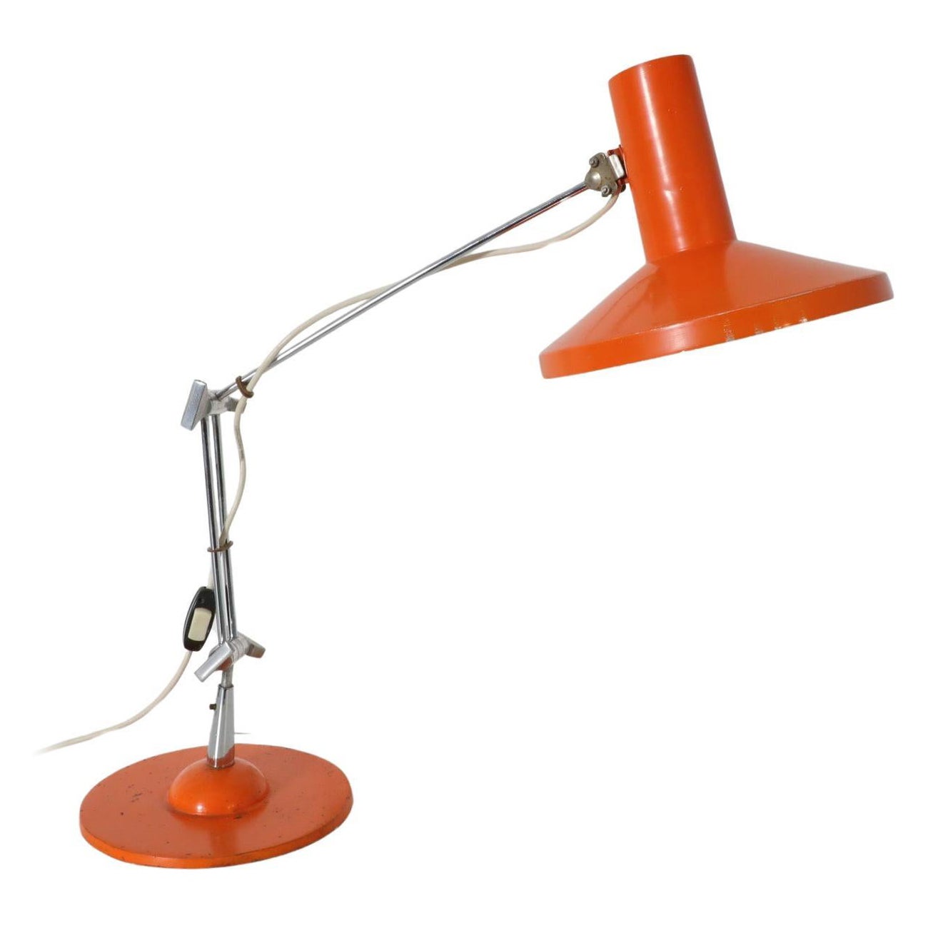 Mid Century Orange Enameled Architect Task Lamp with Chrome Stem