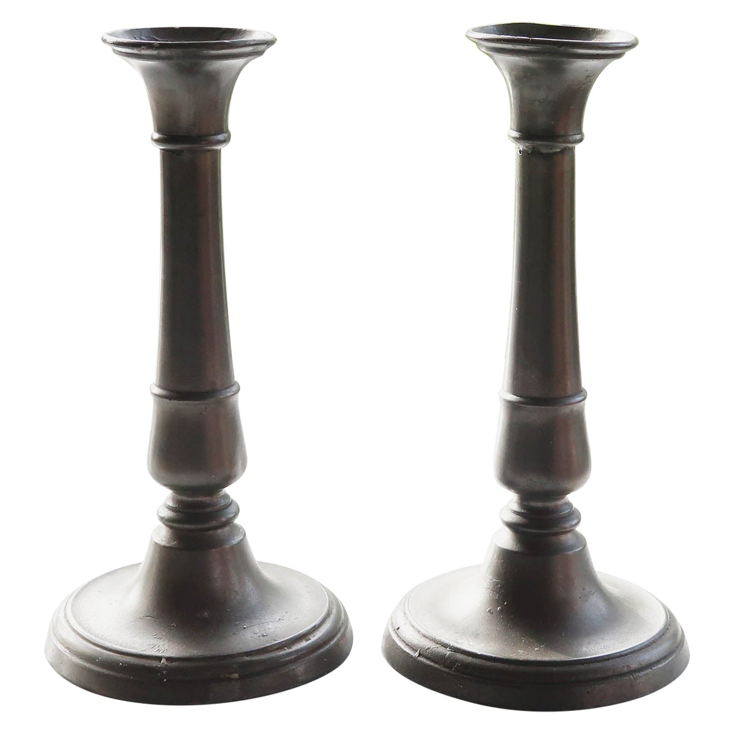Pair of Antique Round Base Pewter Candlesticks, English, C.1800 For ...
