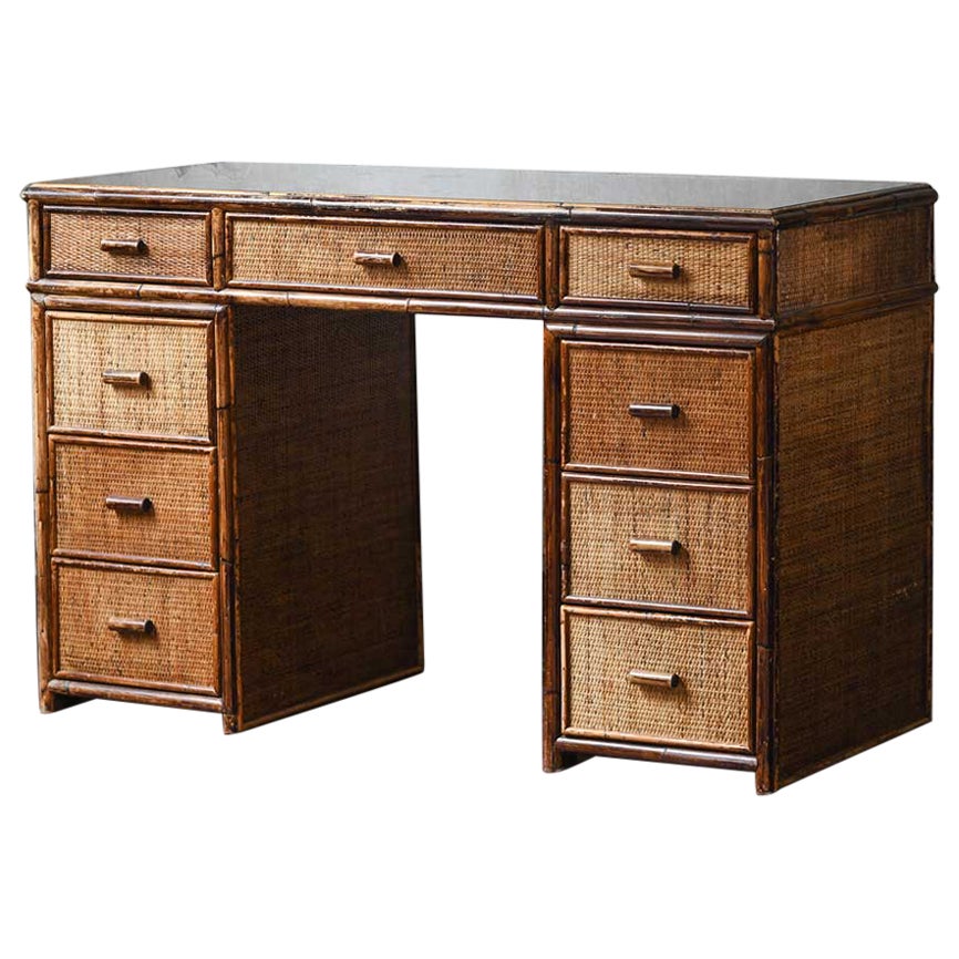 Reed and wicker desk with glass shelf and drawers, Italy 1980 For Sale ...
