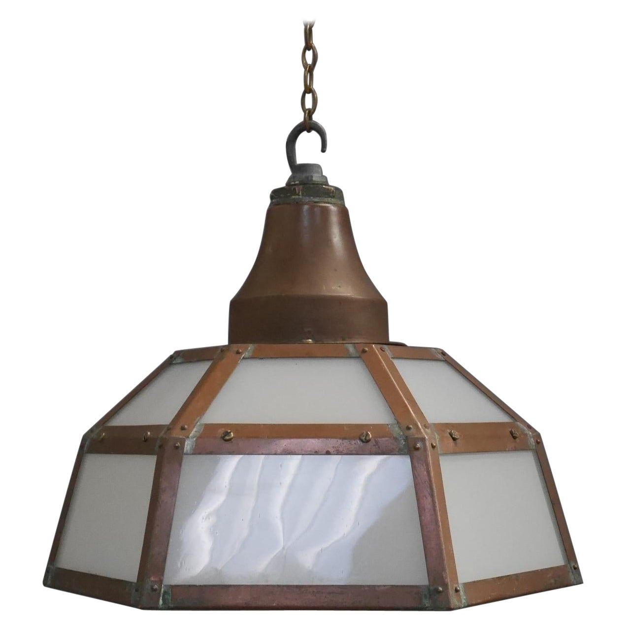 English Copper and Opaline Glass Pendant Light For Sale at 1stDibs