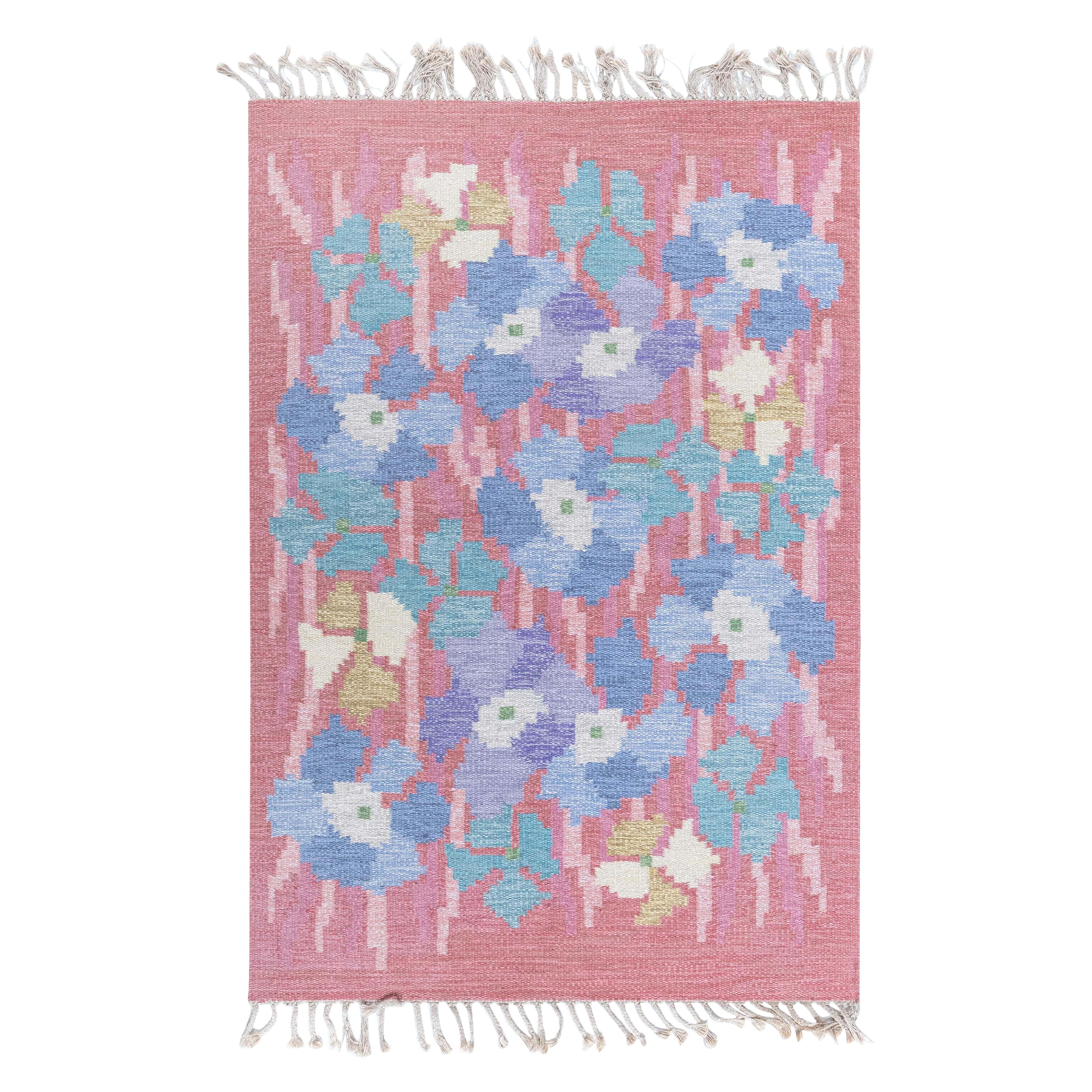 Vintage Swedish Flat Woven Rug For Sale at 1stDibs