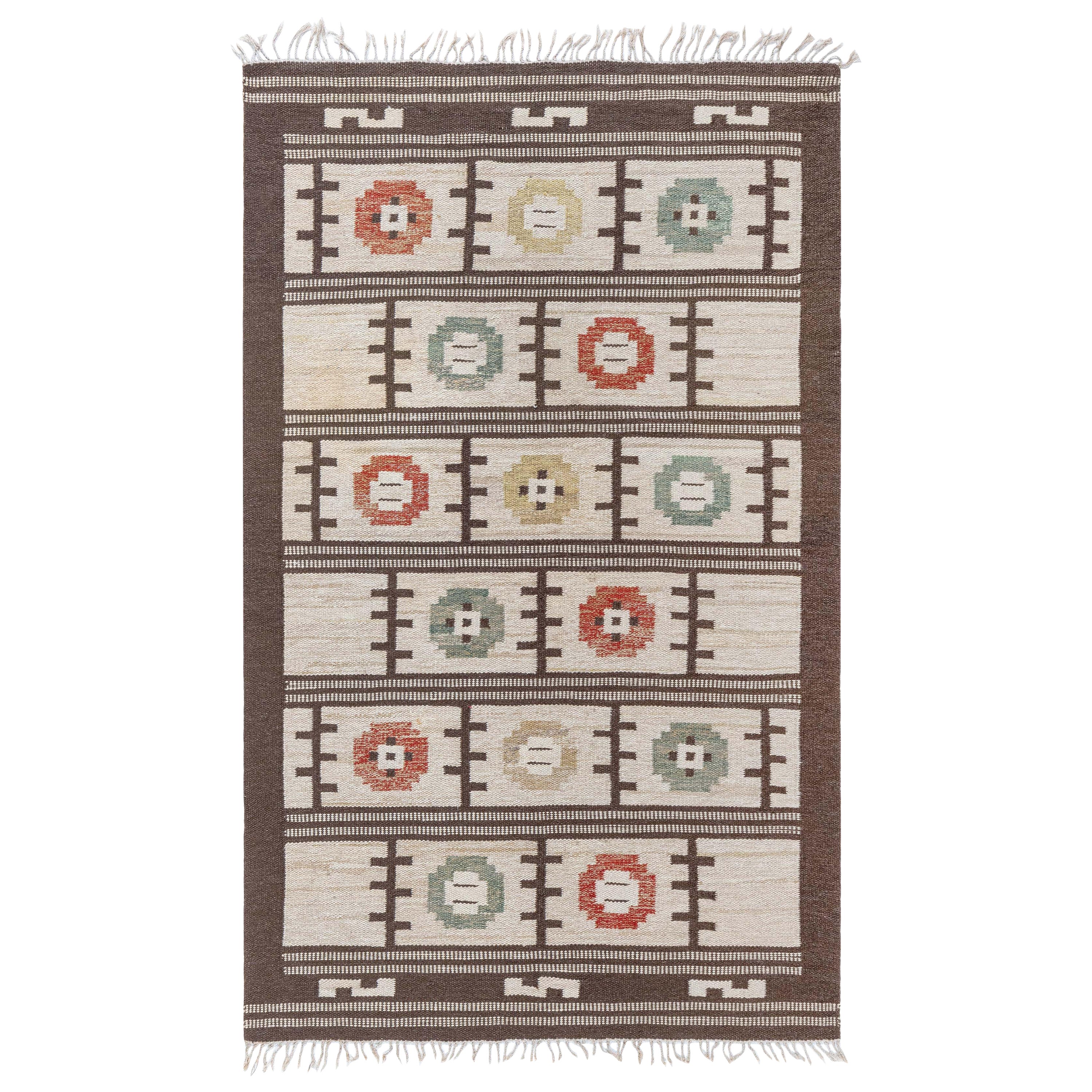 Vintage Swedish Flat Woven Rug For Sale at 1stDibs