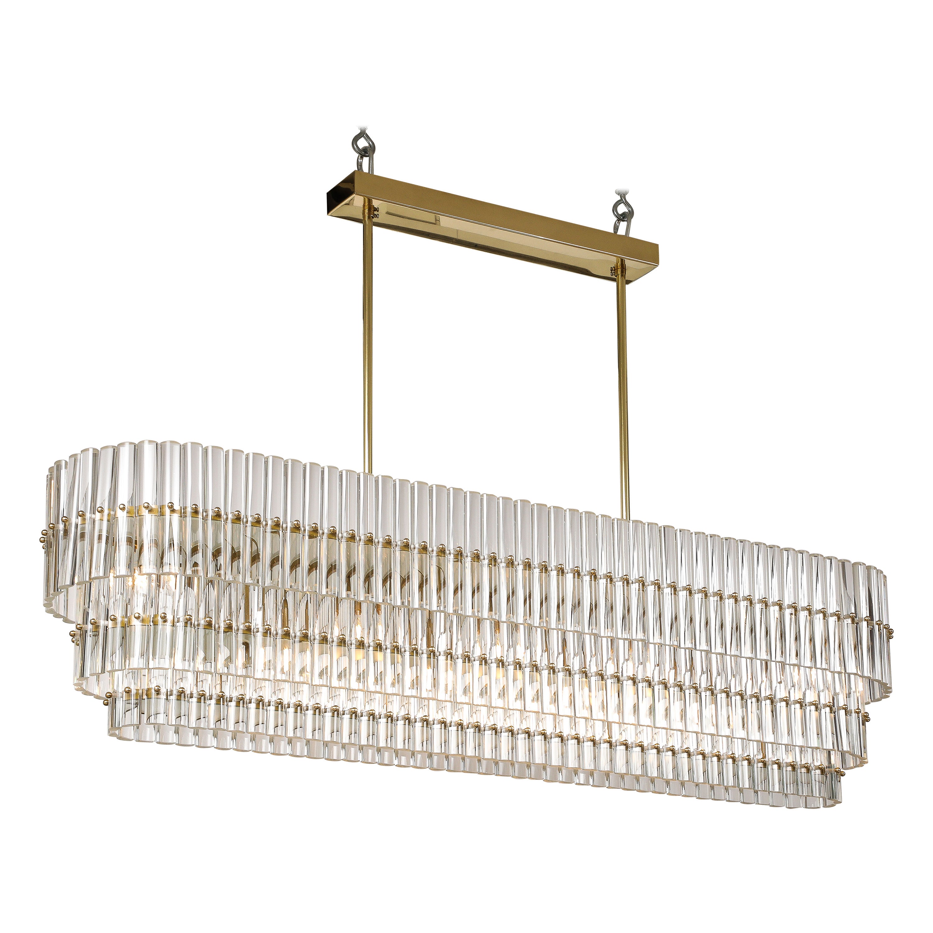 Large Clear Murano Glass Rods with Brass Frame Tiered Oval Chandelier ...