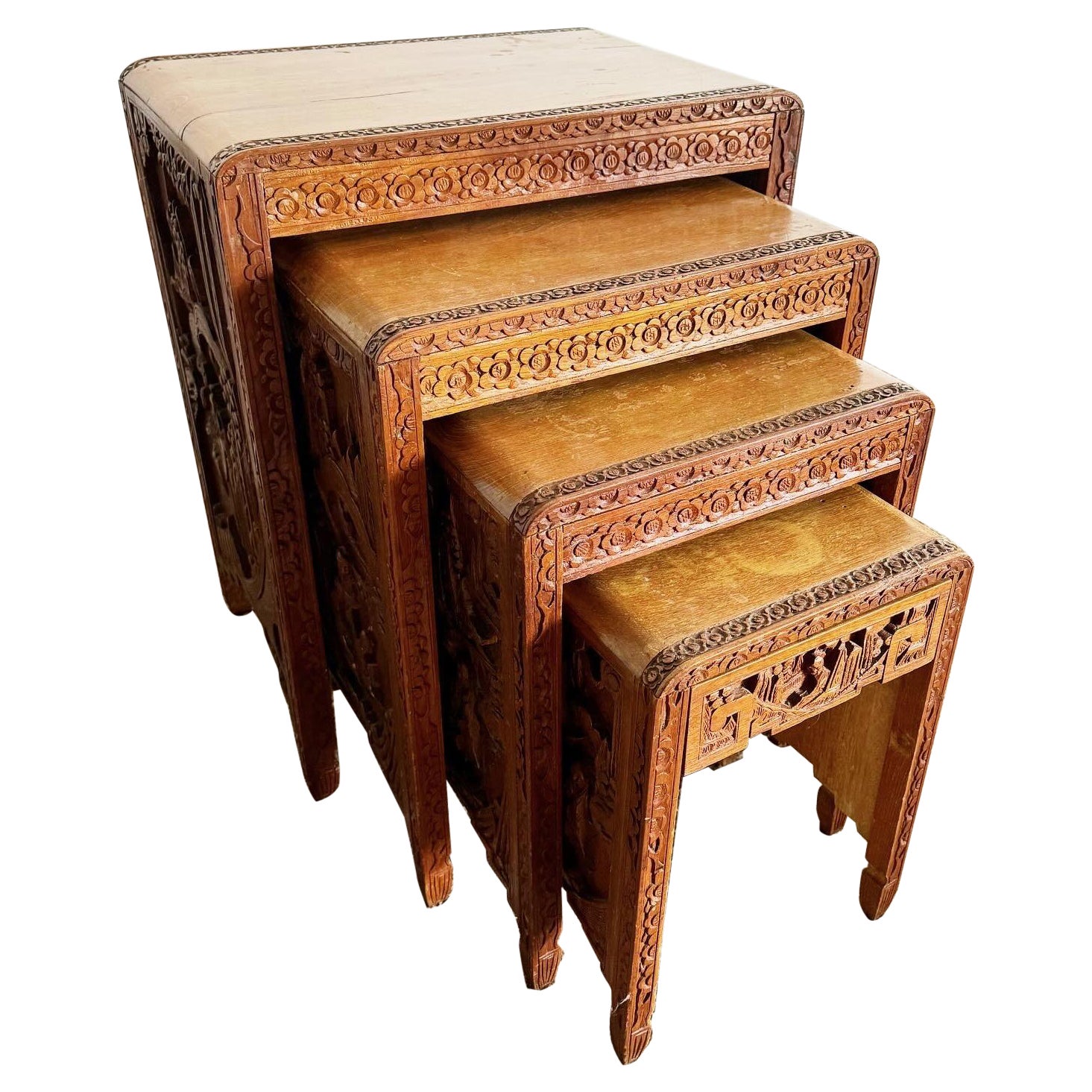 Antique Chinese Hand Carved Nesting Tables - Set of 4 at 1stDibs