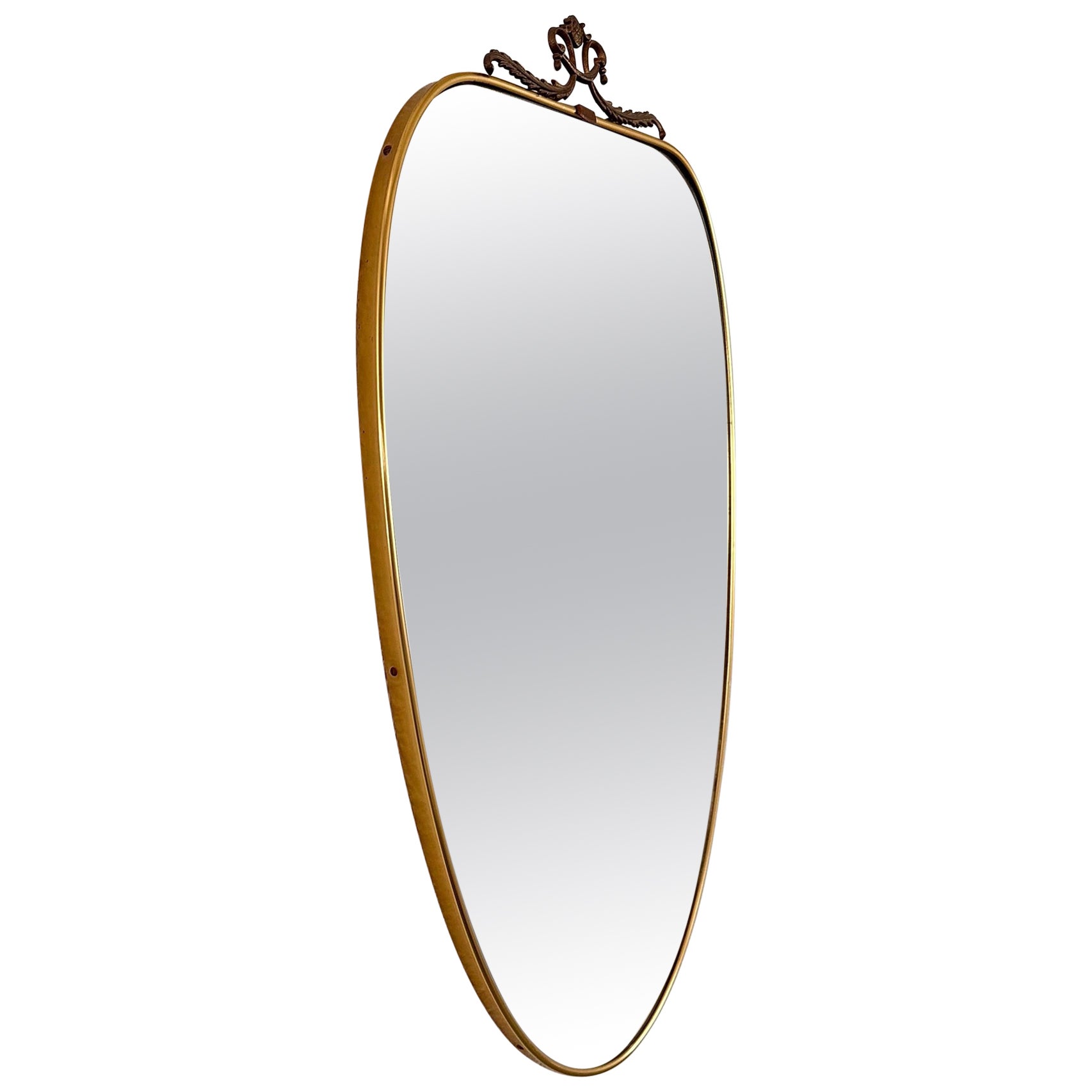 Medium Italian Shield Mirror With Brass Surround In The Style Of Gio ...