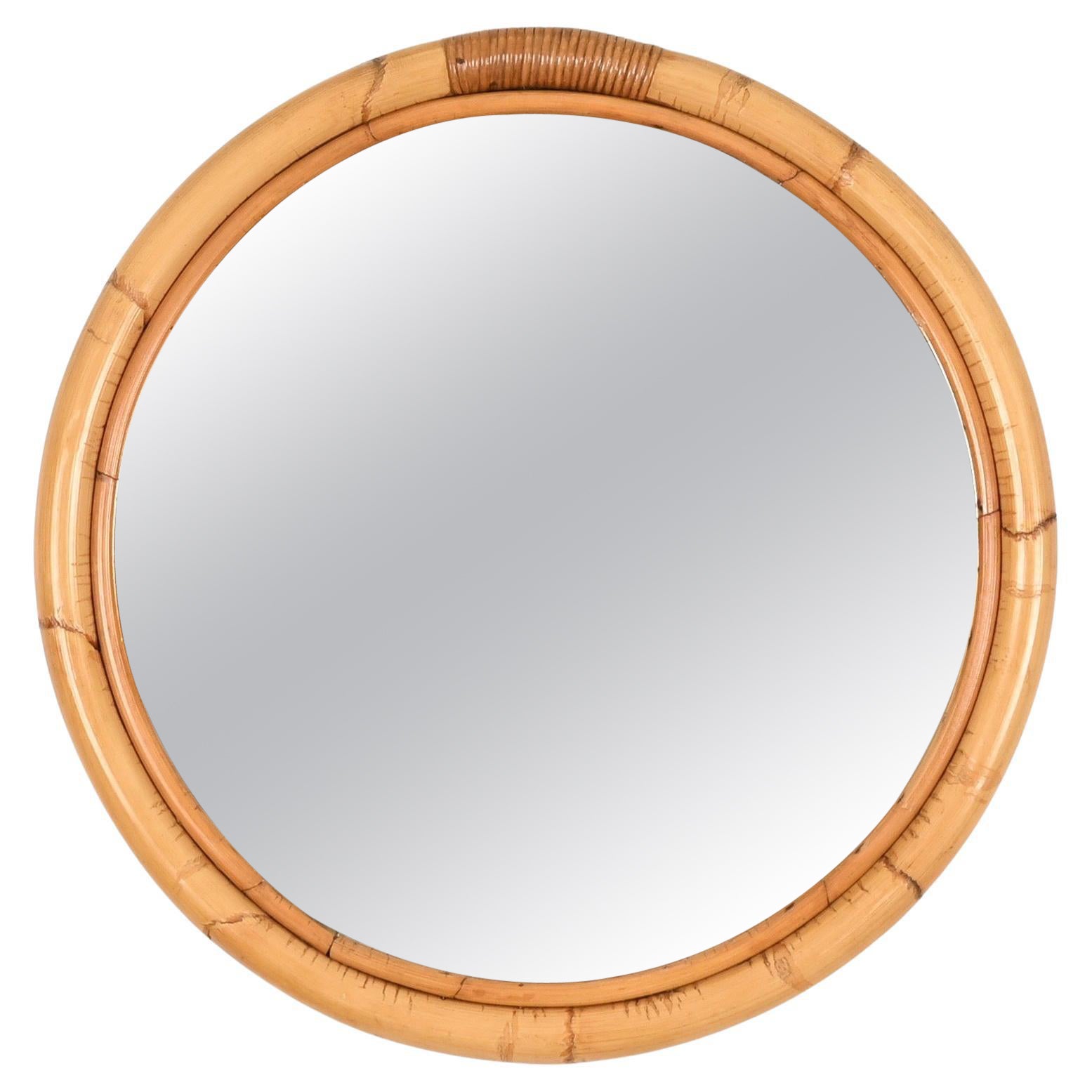 Orbis Suspended Double Sided Round Mirror with Brushed Brass Frame and ...