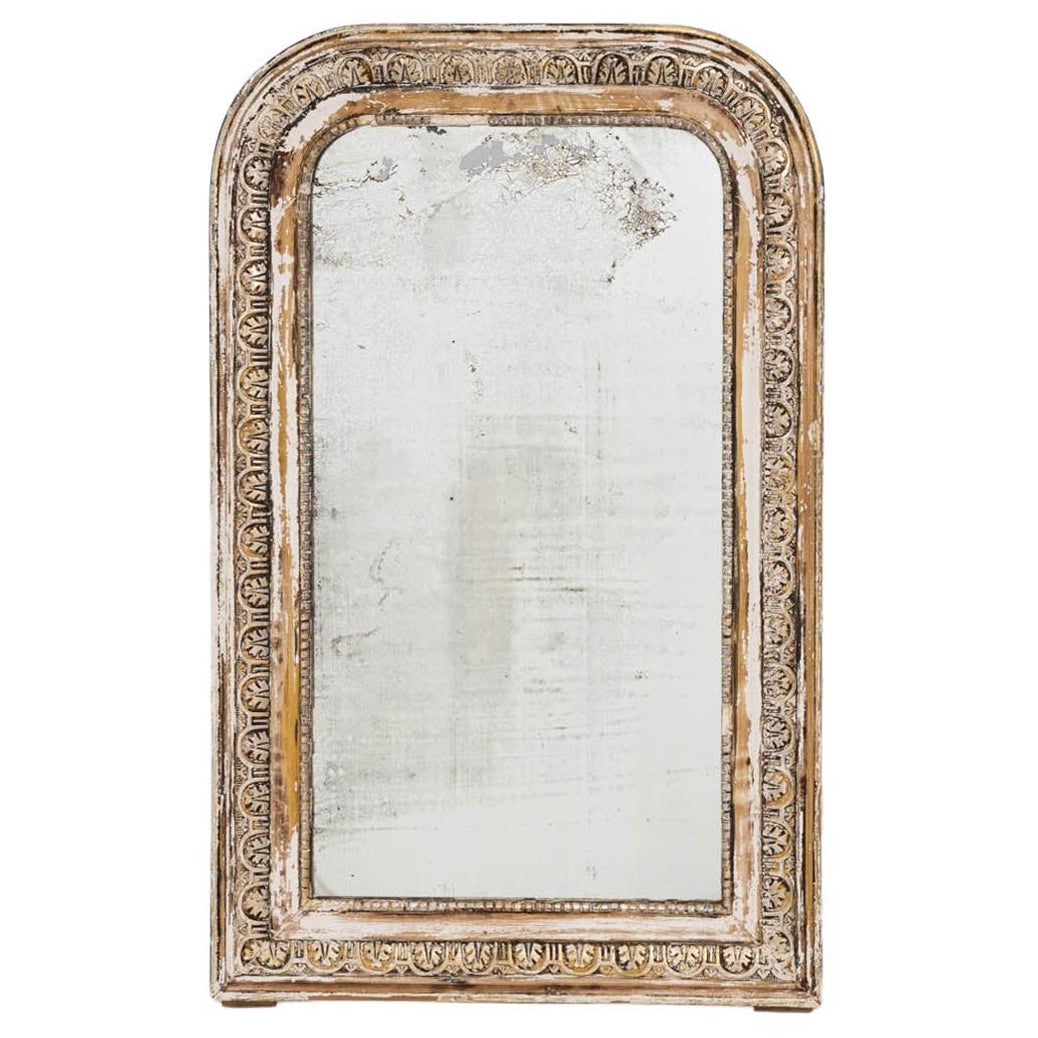 19th Century French Wood White Patinated Mirror For Sale at 1stDibs