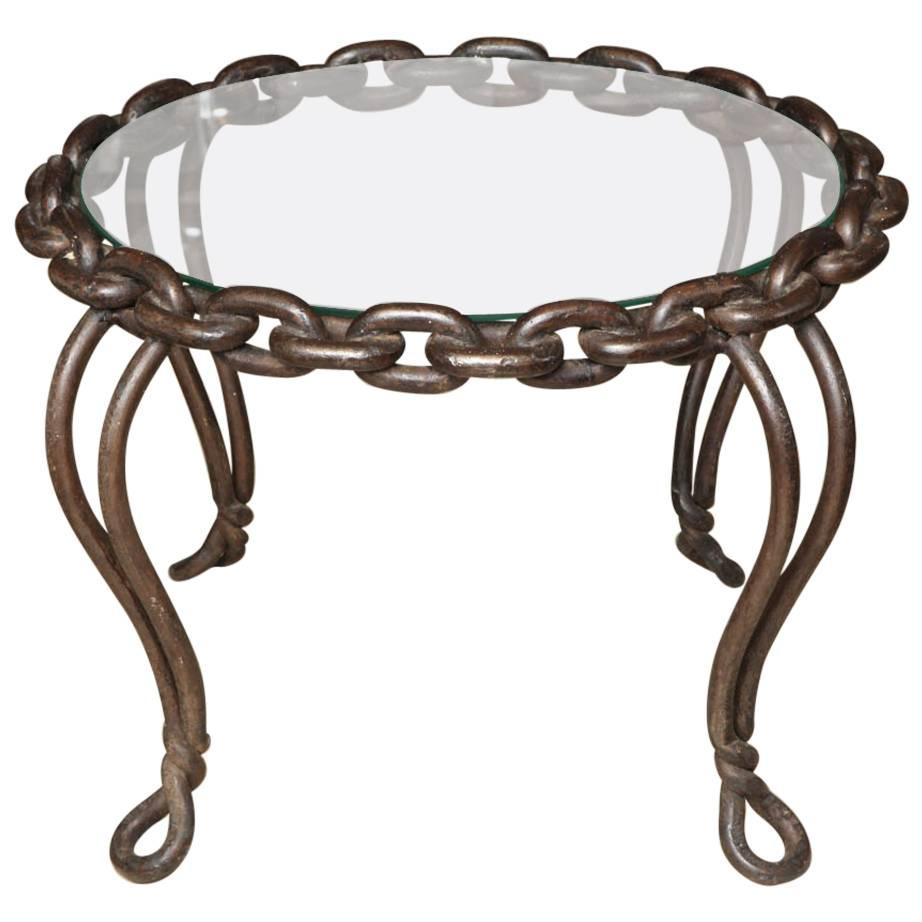 Vintage Iron Chain Link Coffee Table with Glass Top at 1stDibs