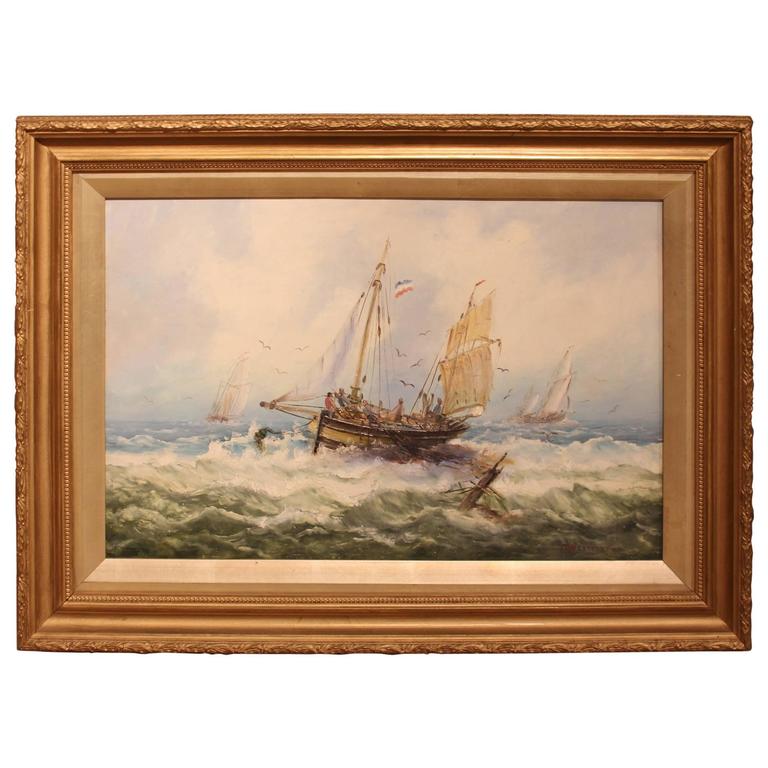 "Dutch Boats off the Suffolk Coast " Oil Painting by Thomas Westcott at ...