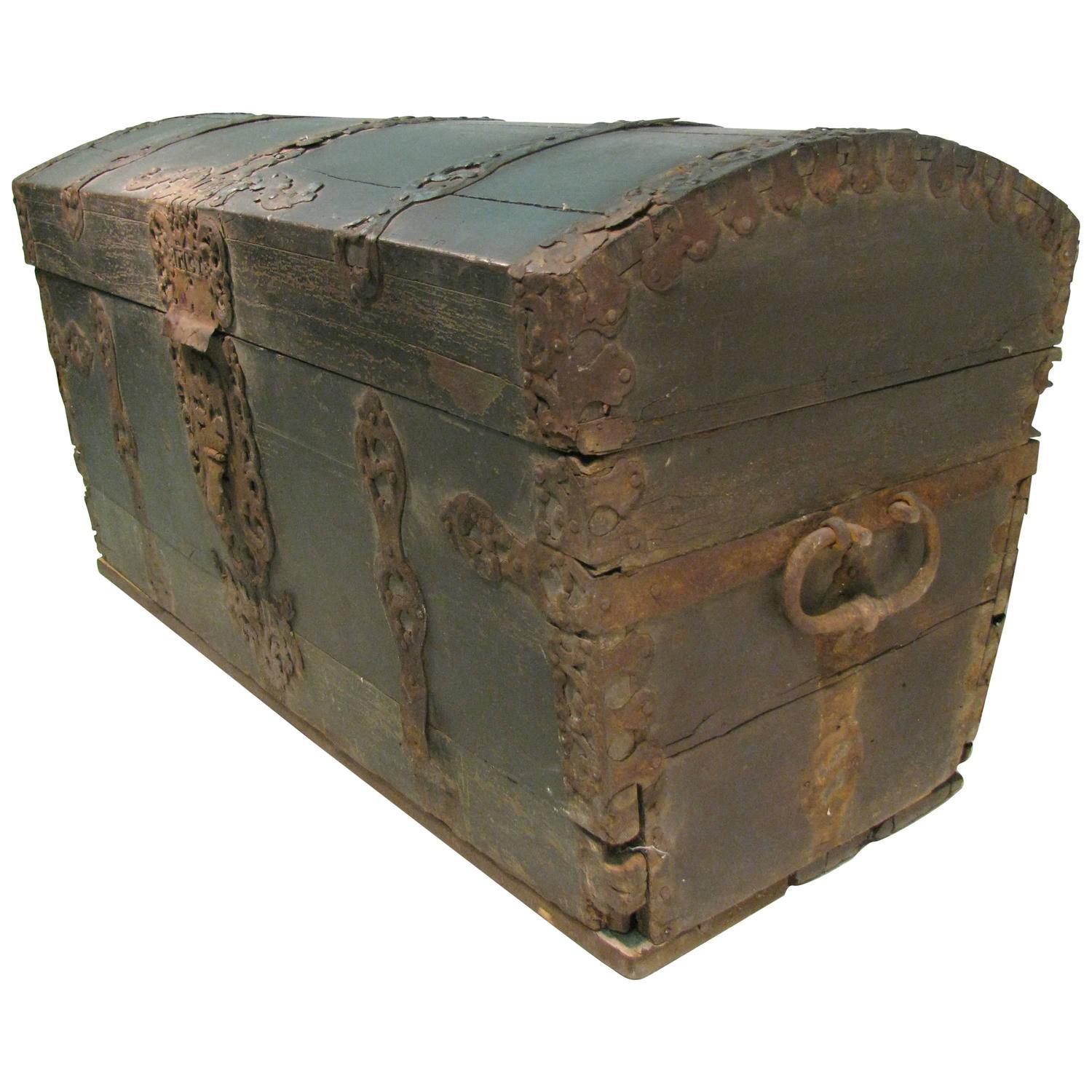 Fabulous 18th Century Dome Top Oak Trunk, Dated 1739 at 1stdibs