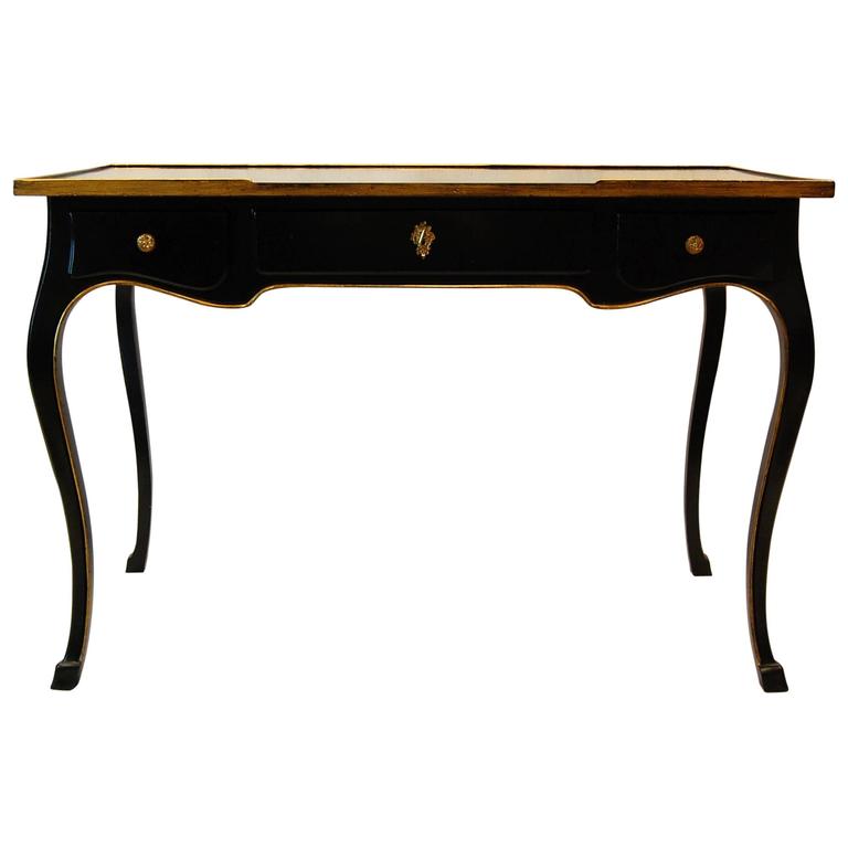 20th Century Black Lacquered Writing Table with Three Drawers at 1stDibs