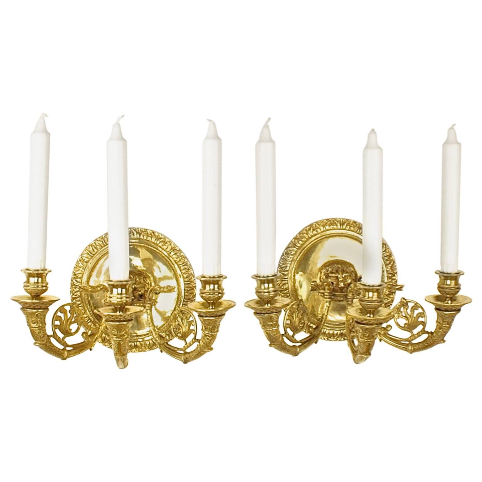 Pair of Probably Russian Three-Branch Wall Lights, circa 1900 at 1stDibs