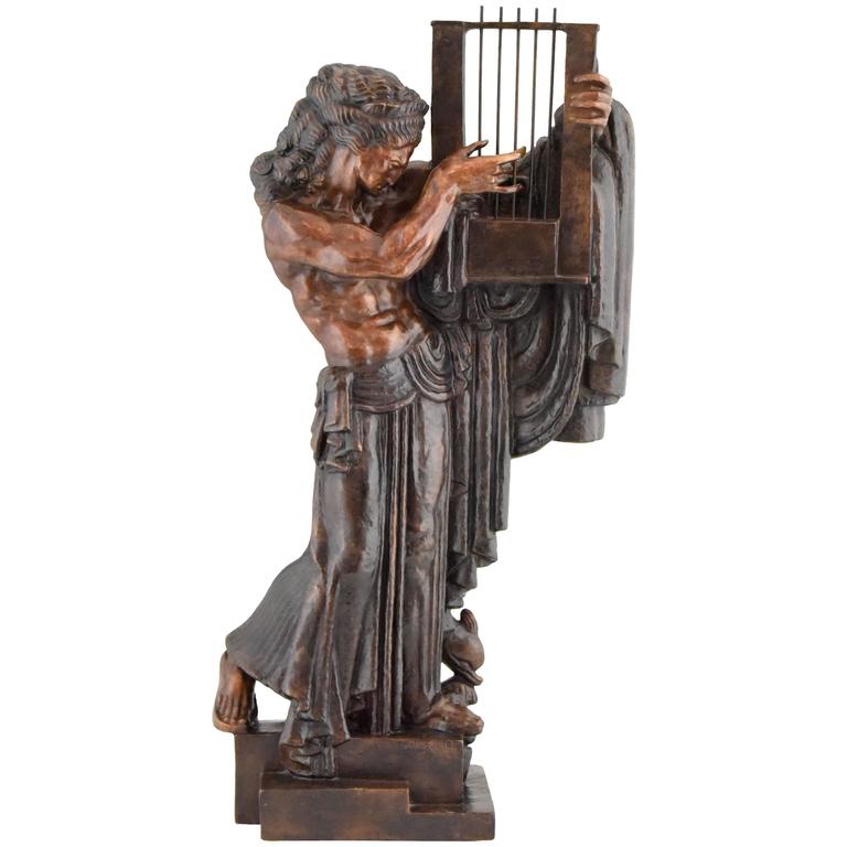 Art Deco Bronze Sculpture of Orpheus with Lyre by Horejc, 1916 at ...