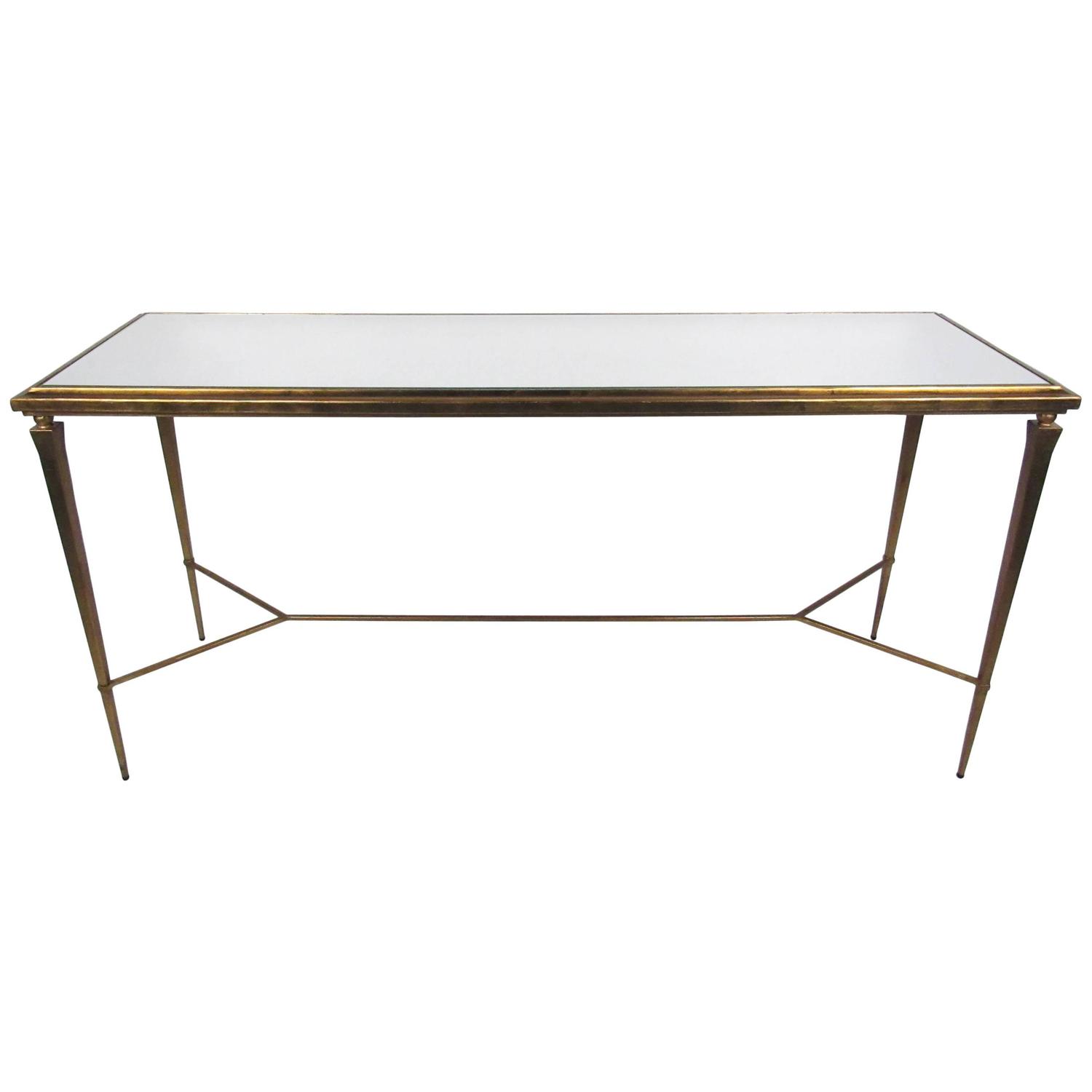 Mid-Century Gold Leaf Style Mirrored Console Table at 1stdibs
