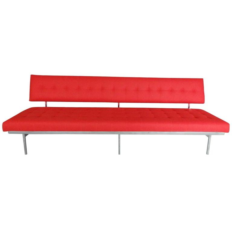 Spectacular Chrome Frame Red Knoll Sofa at 1stDibs