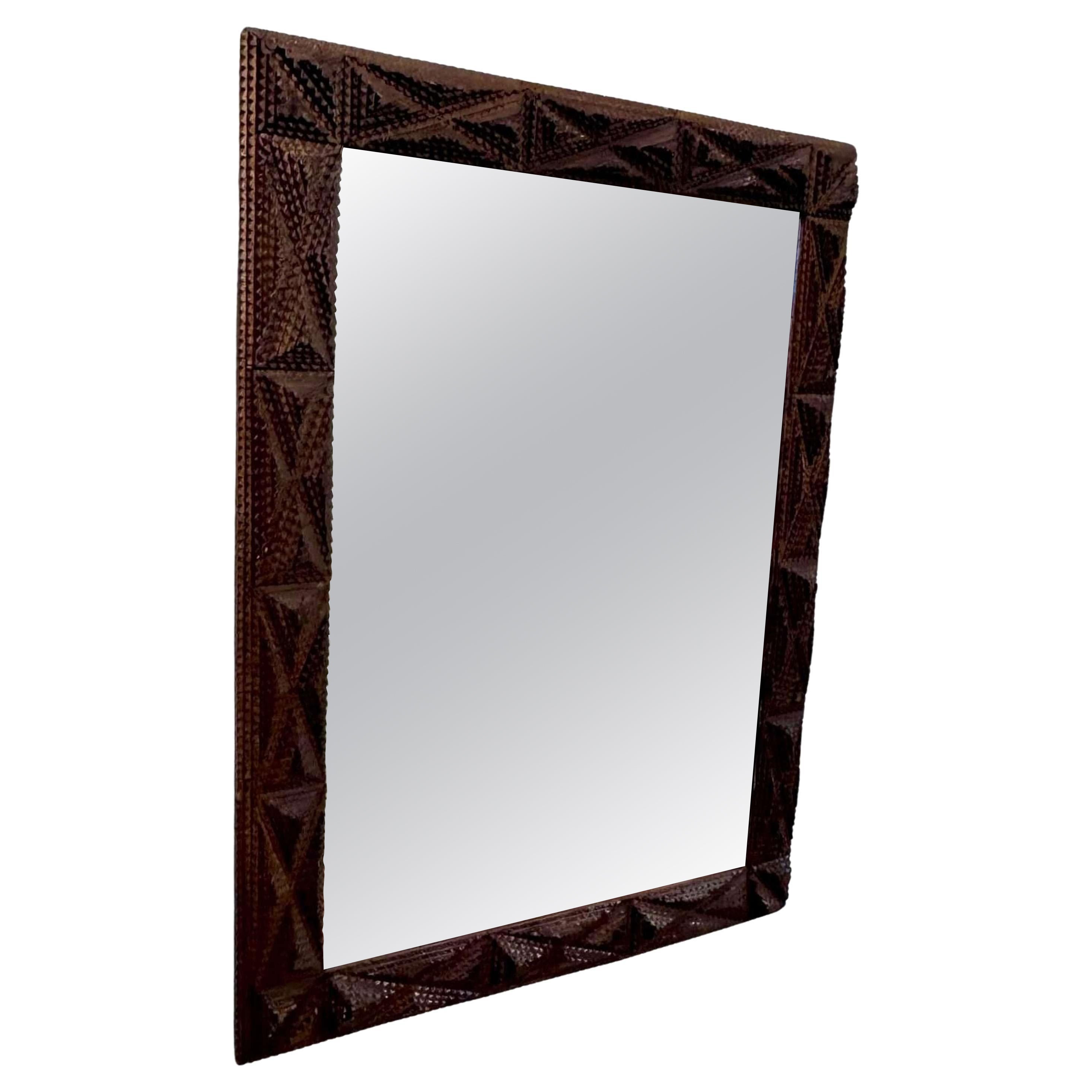 19th Century Tramp Art Chip Work Mirror Folk Art For Sale at 1stDibs