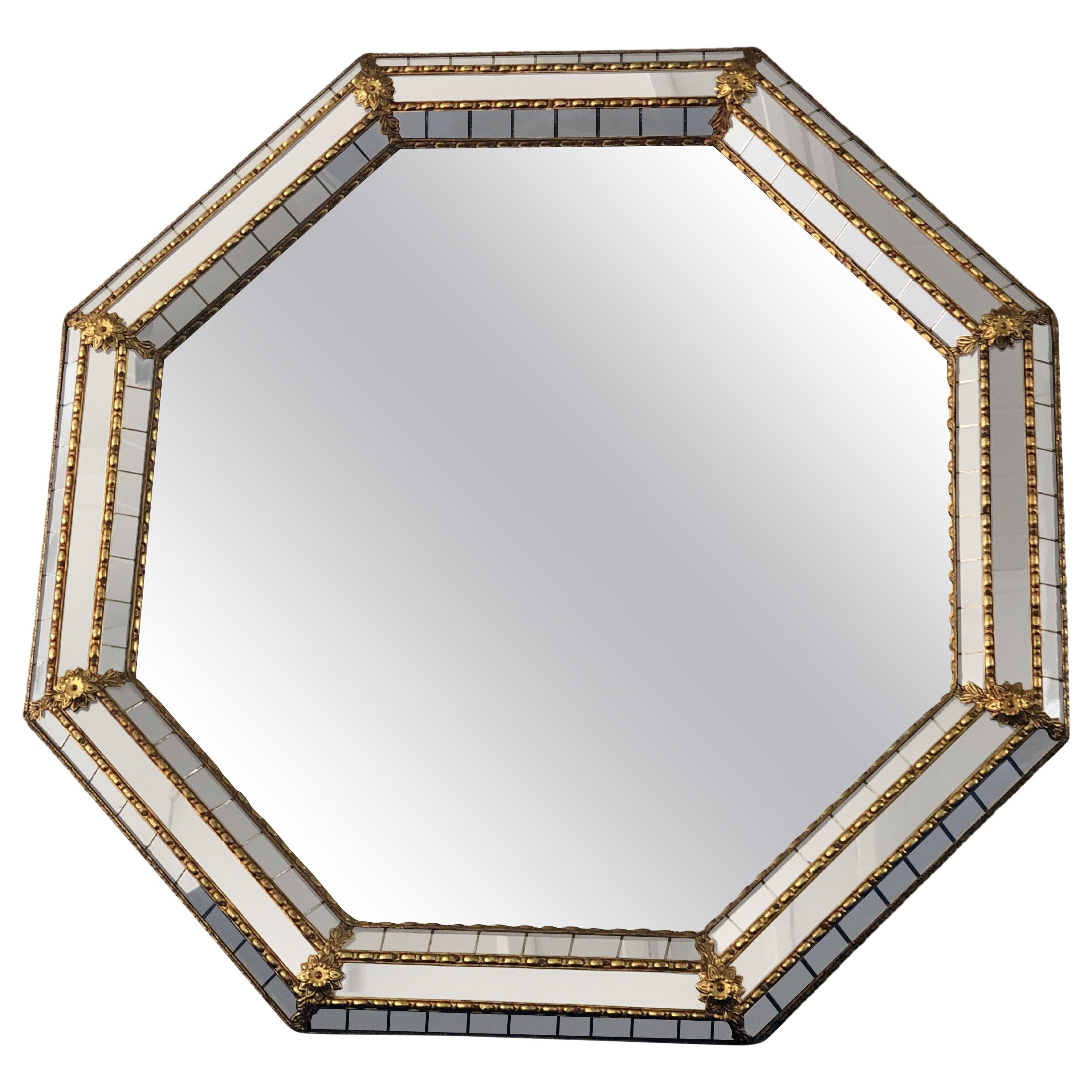 Vintage Venetian Octagonal Mirror Hollywood Regency in Gold Spain 1990s ...