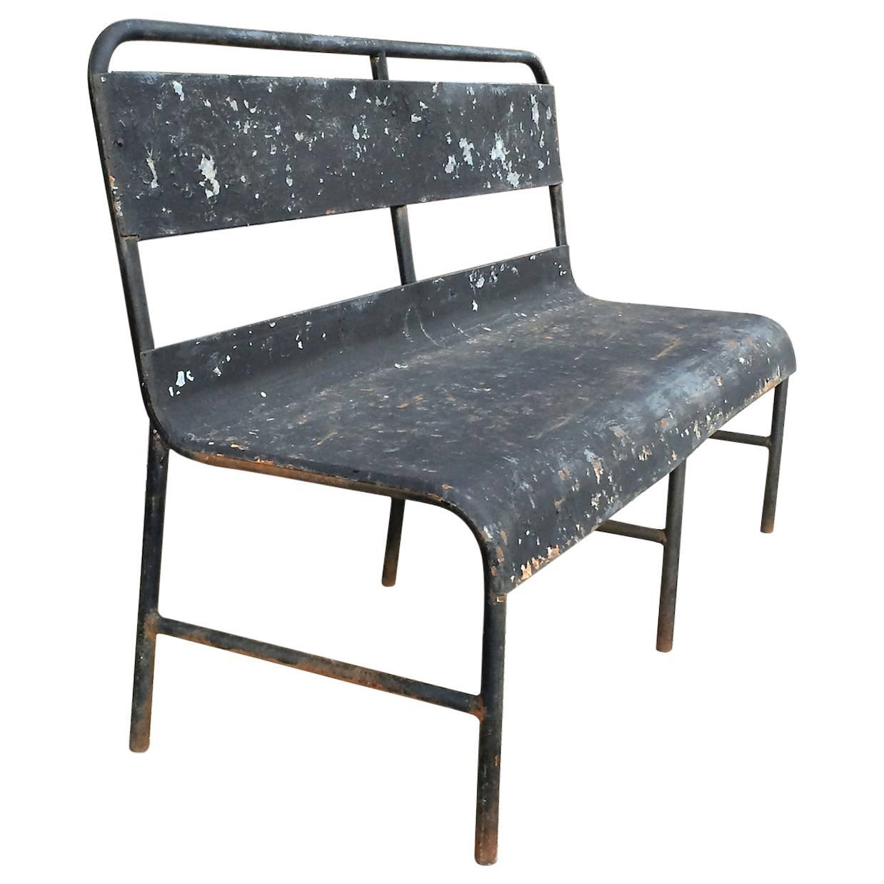 1940s Industrial Painted Steel Navy Ship Bench at 1stDibs