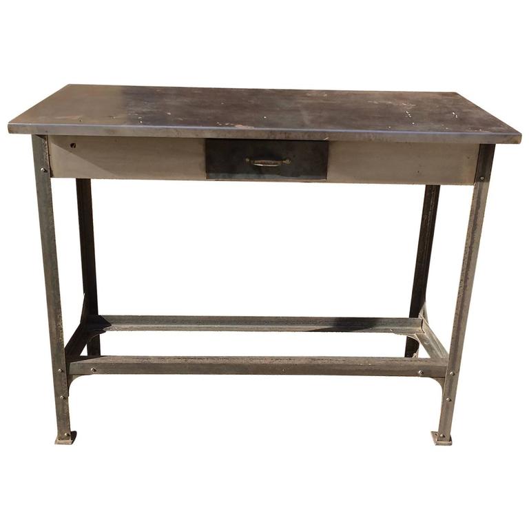 Industrial Brushed Steel Work Bench Table For Sale at 1stdibs