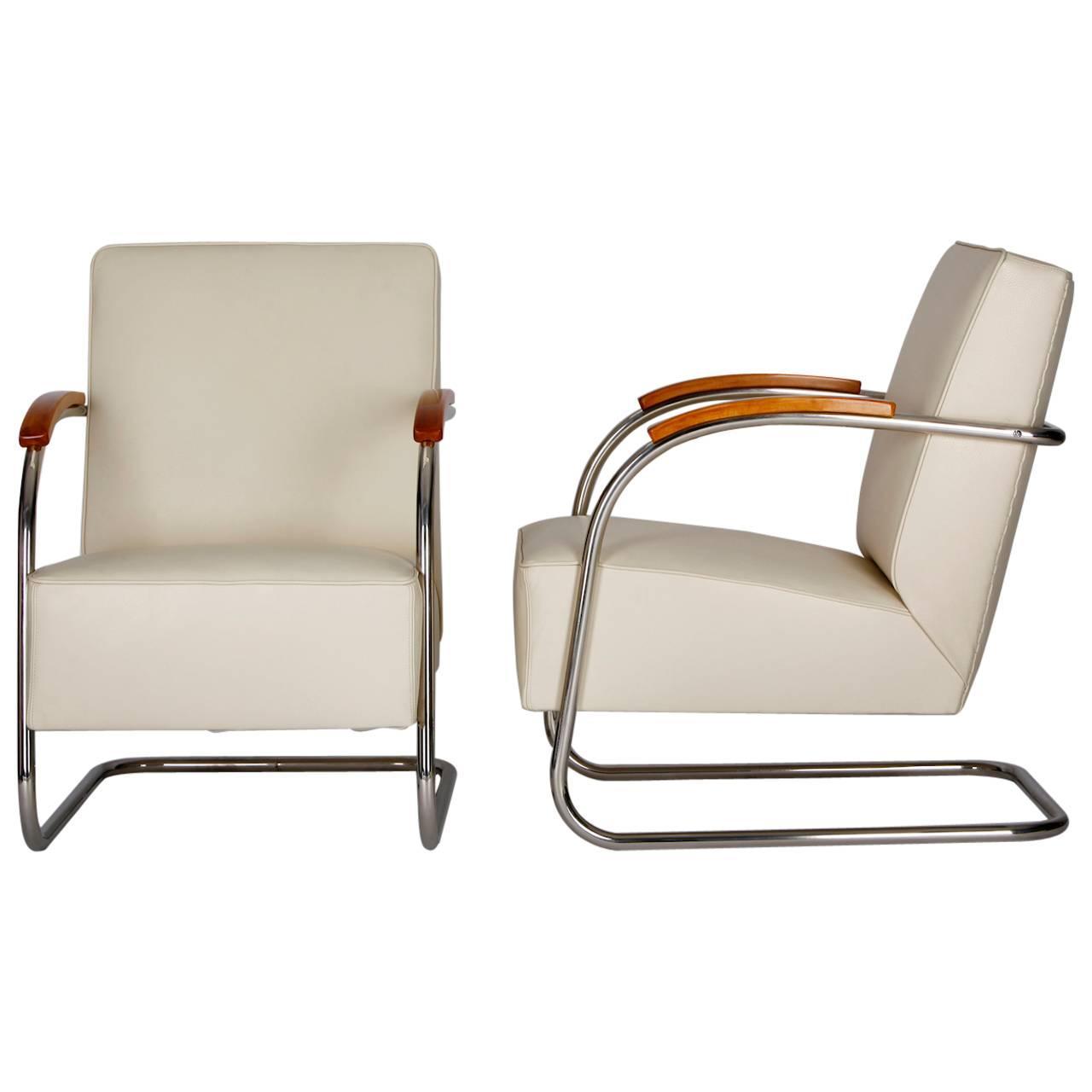 Pair of Cantilever Tubular Steel Chairs, Czech Bauhaus by Mücke-Melder ...