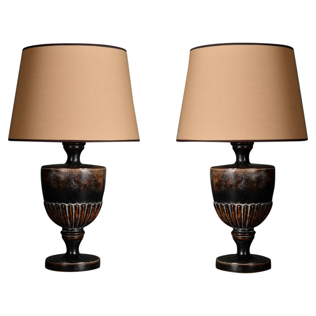 Pair of Painted Wooden Baluster Table Lamps, XXth Century. For Sale at ...