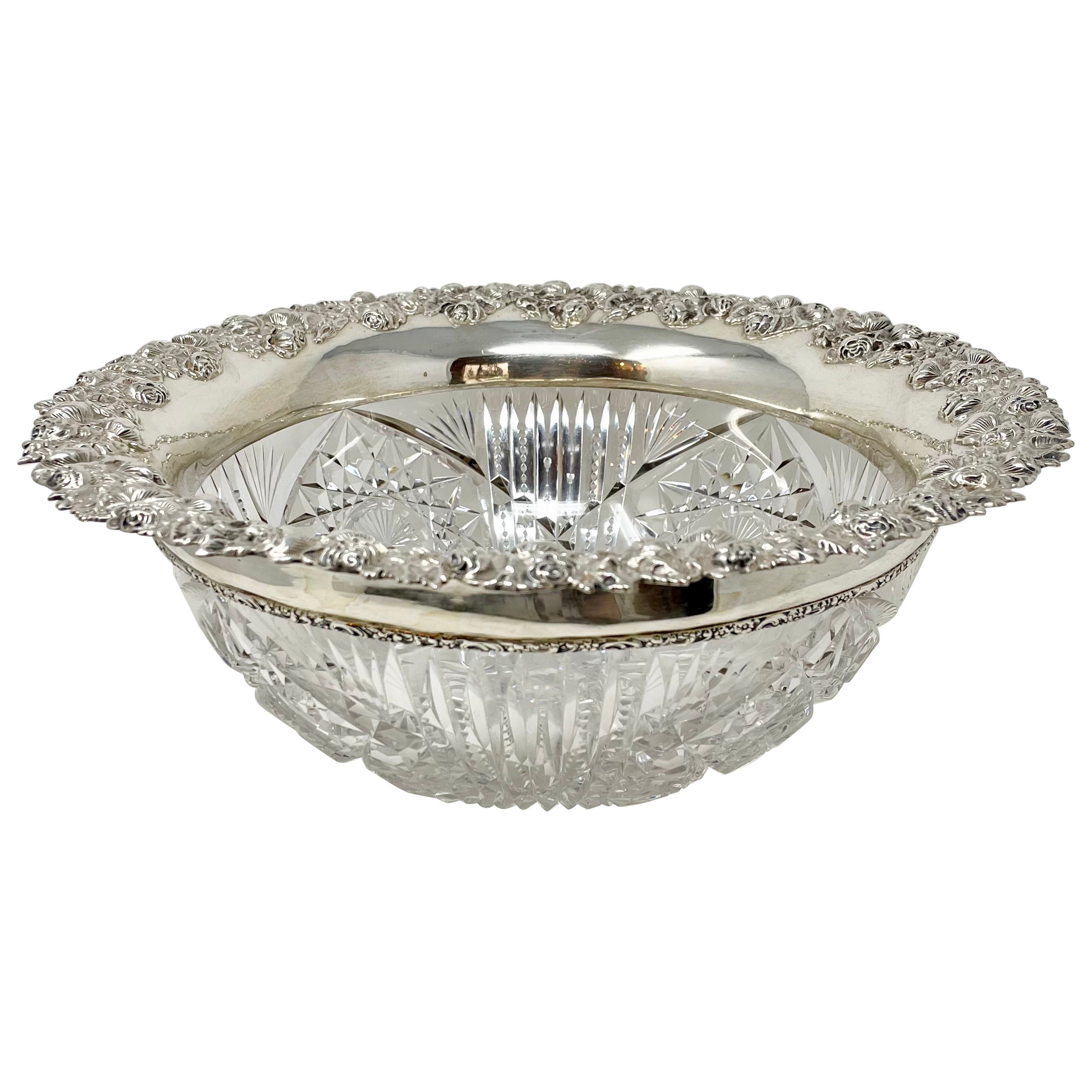 Antique American Bright Cut Crystal Bowl with Sterling Silver Mounts ...