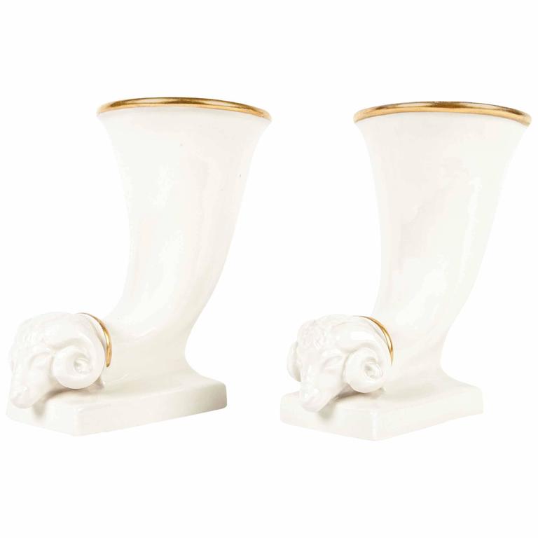 Vintage French Pair of Decorative Ram Horn Vase / Piece at 1stDibs