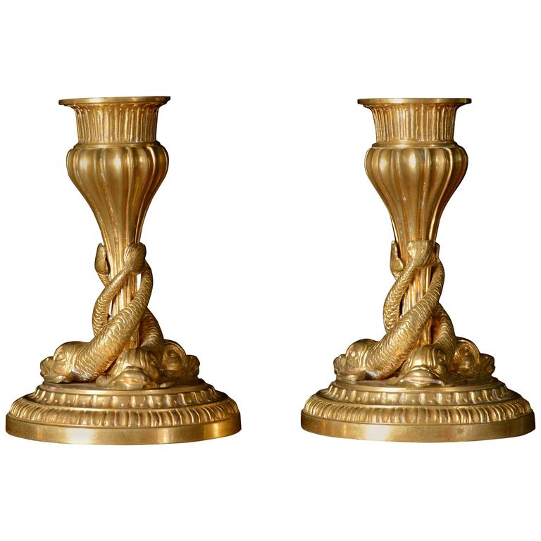 French Gilt Metal Candlesticks at 1stDibs