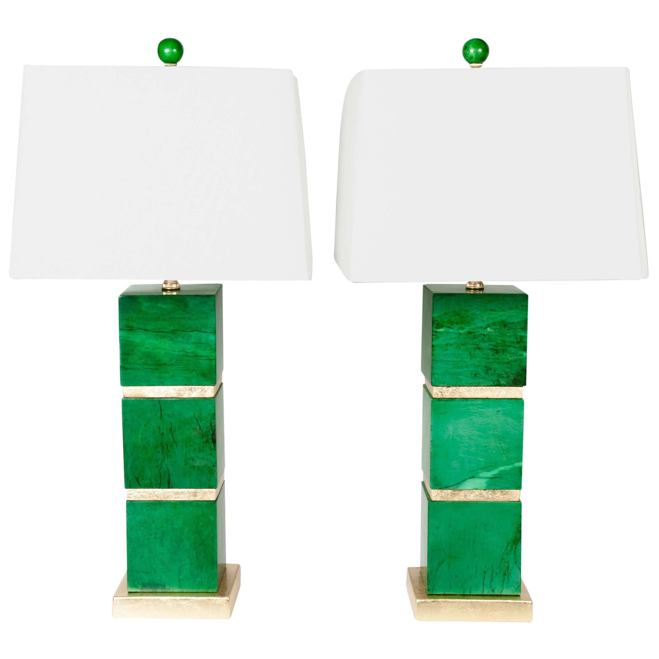Pair of Very Heavy Green Jade Lamp at 1stDibs