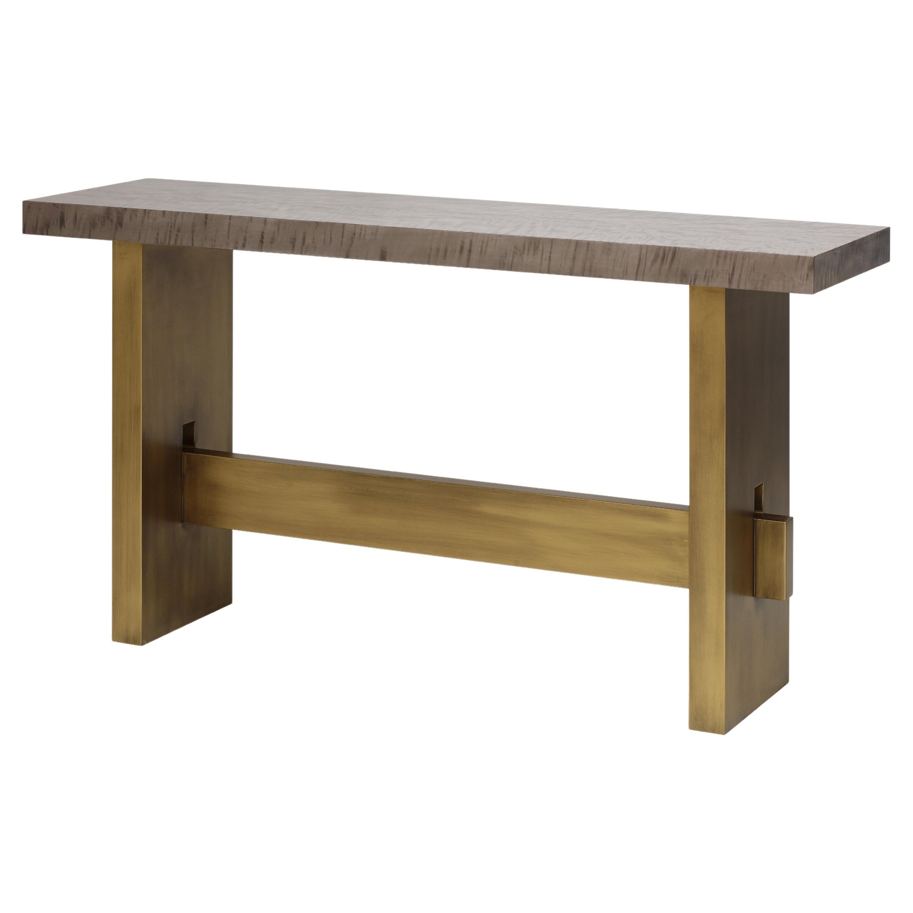 Geometry Console Table, in Bronze and Figured Sycamore, Handcrafted by ...