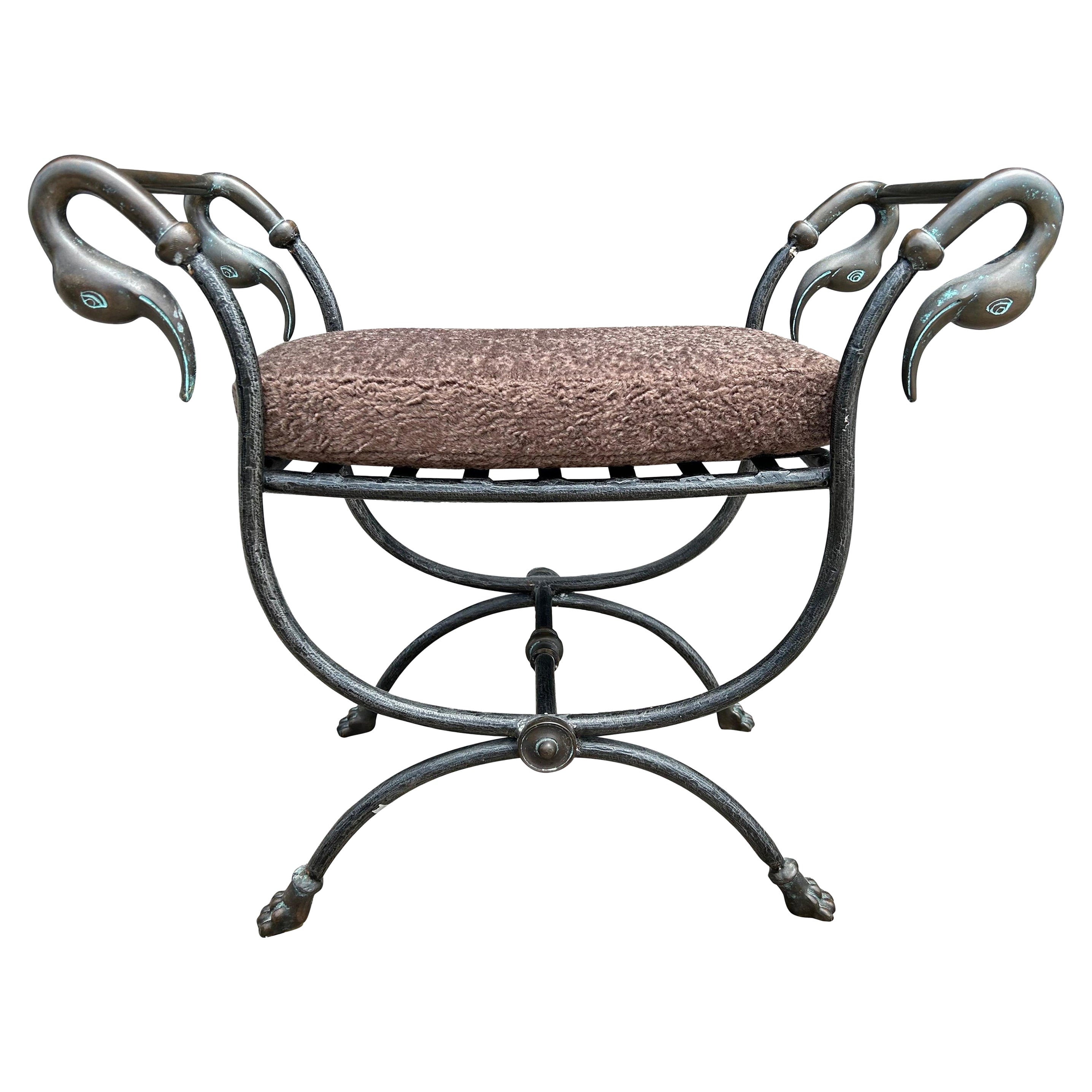 Sculptural Modern Oil Rubbed Bronze and Fabric Bench by Costantini ...