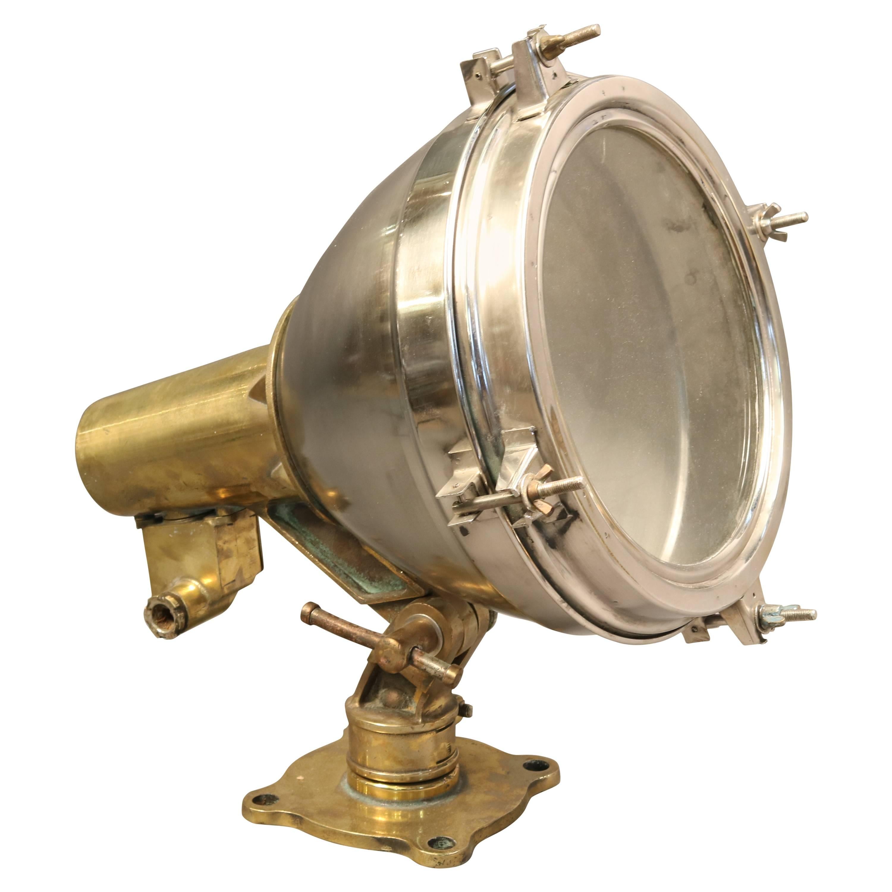 Authentic Ship's Aluminium and Brass Spotlight at 1stDibs