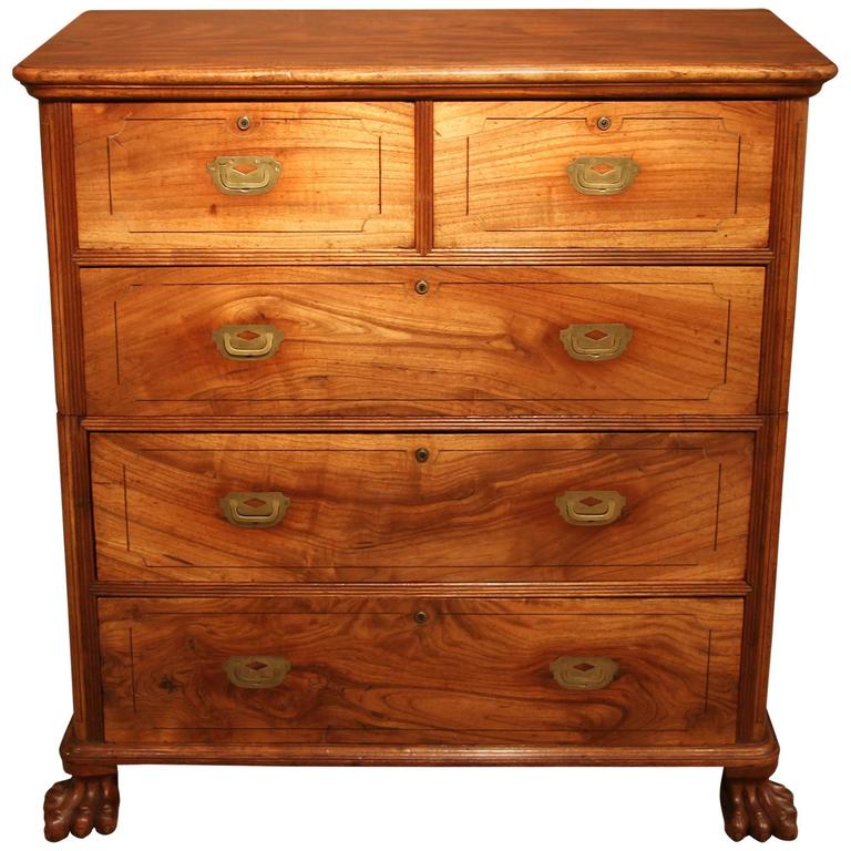Very Fine Mid-19th Century Campaign Chest with Claw Feet and Horn Inlay ...