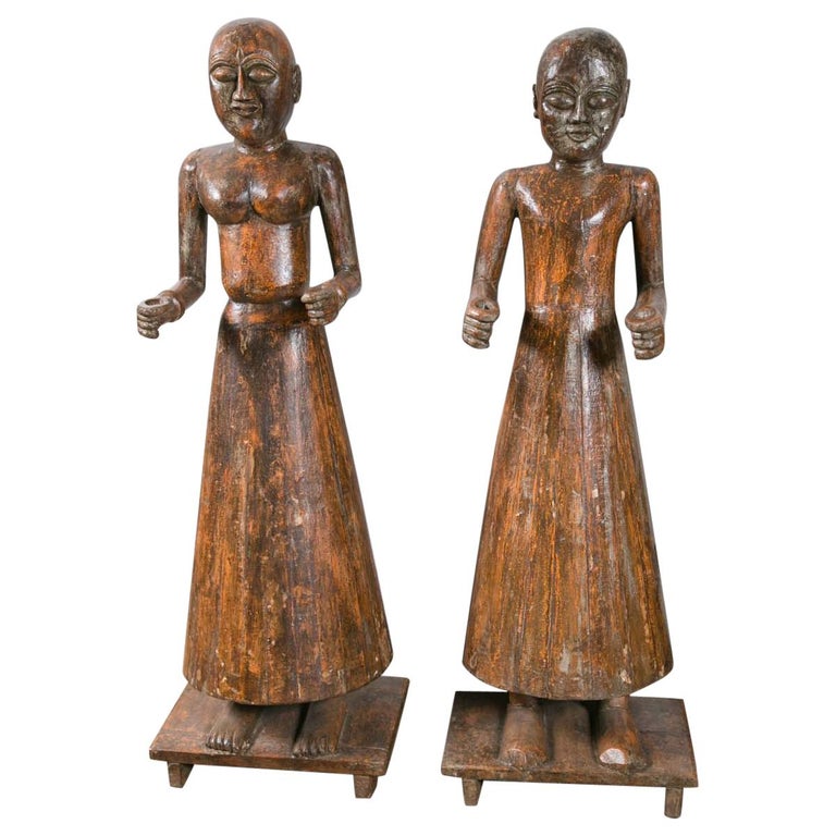 Vintage Pair of Early 20th Century Carved Wood Statues at 1stDibs