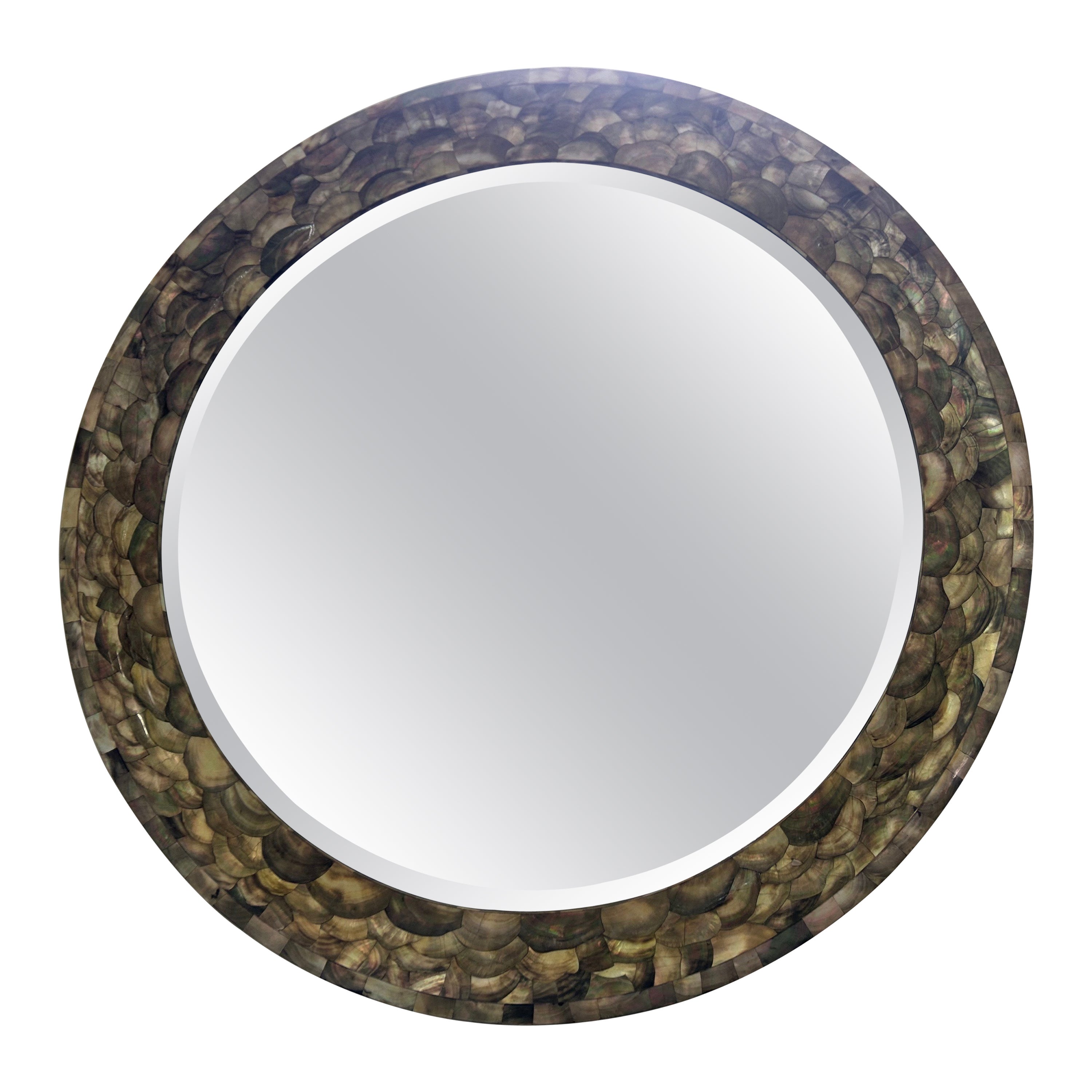 Vintage 47 Inch Round Abalone Beveled Mirror For Sale at 1stDibs