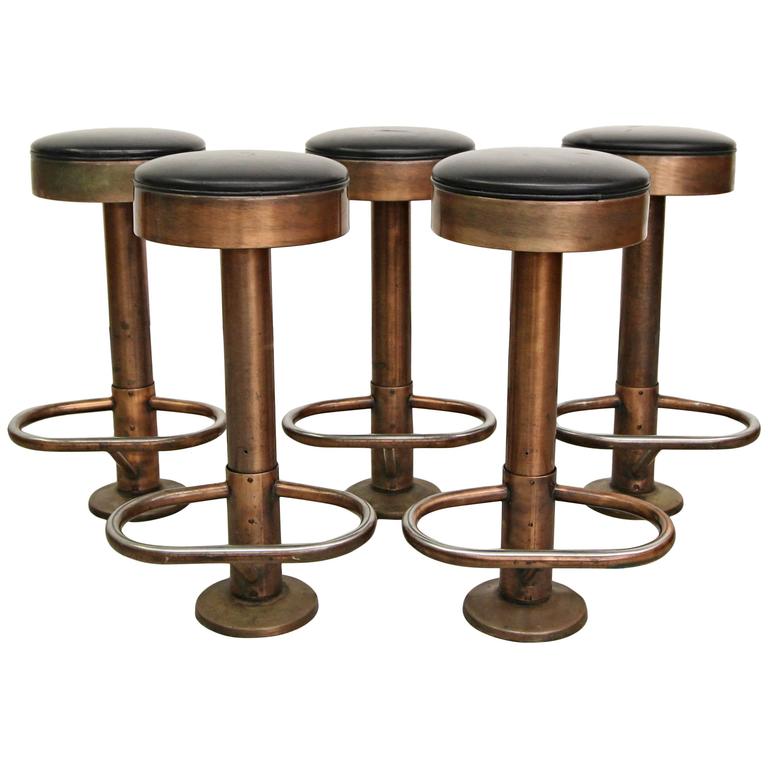 Set of Five Copper Machine Age Industrial Column Counter Stools at ...