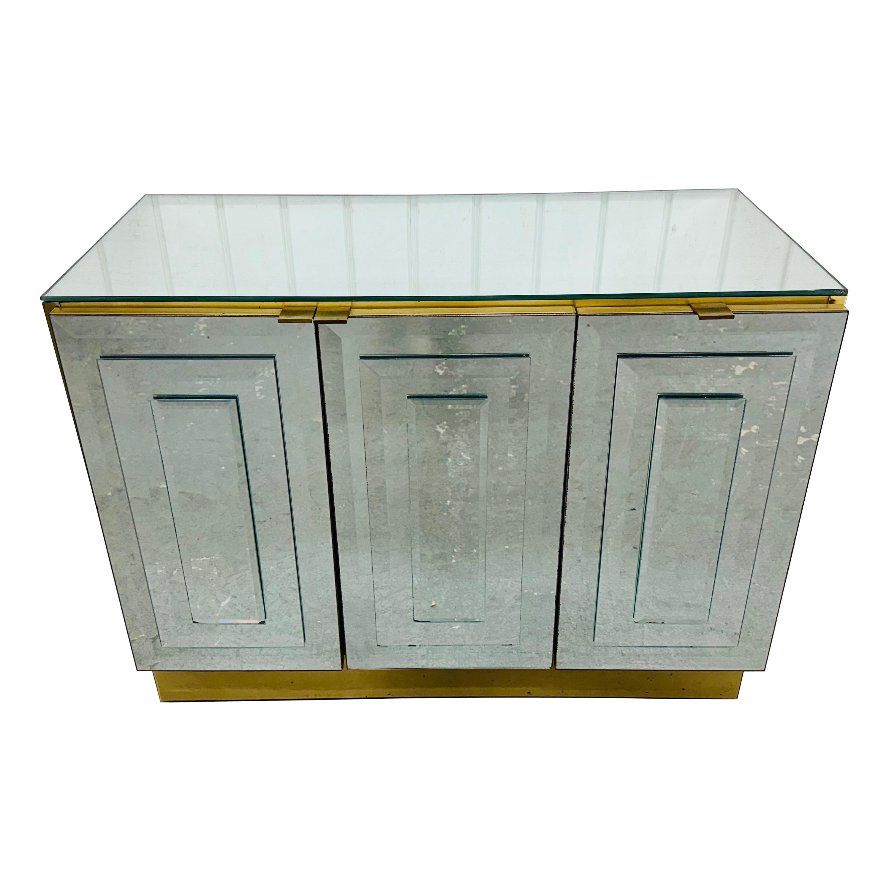 Vintage Hollywood Regency Mirrored Storage Cabinet For Sale at 1stDibs