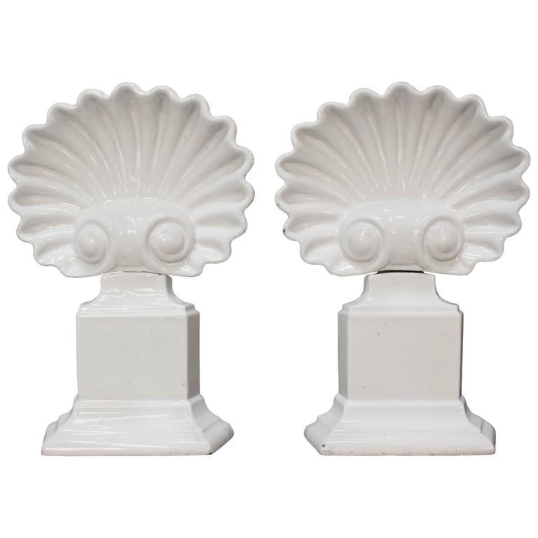 Pair of Enameled Shell Andirons For Sale at 1stDibs
