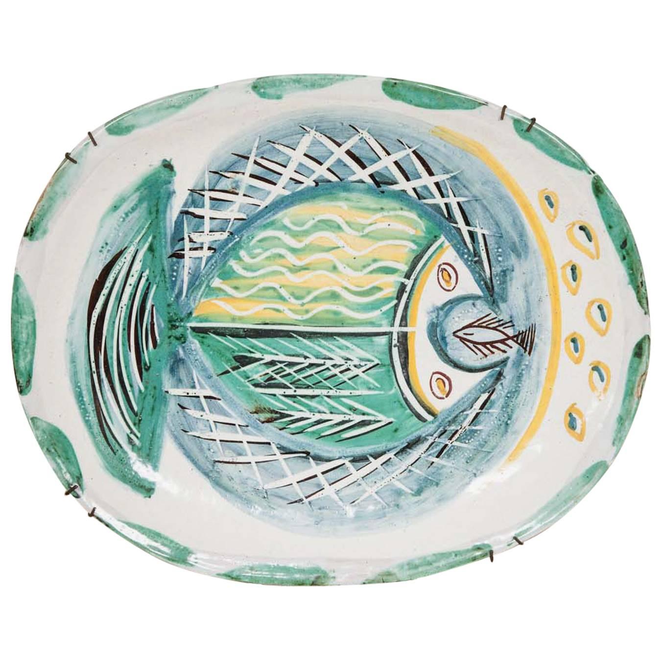 Welsh Pottery Low Dish with Painting of a Fish at 1stDibs