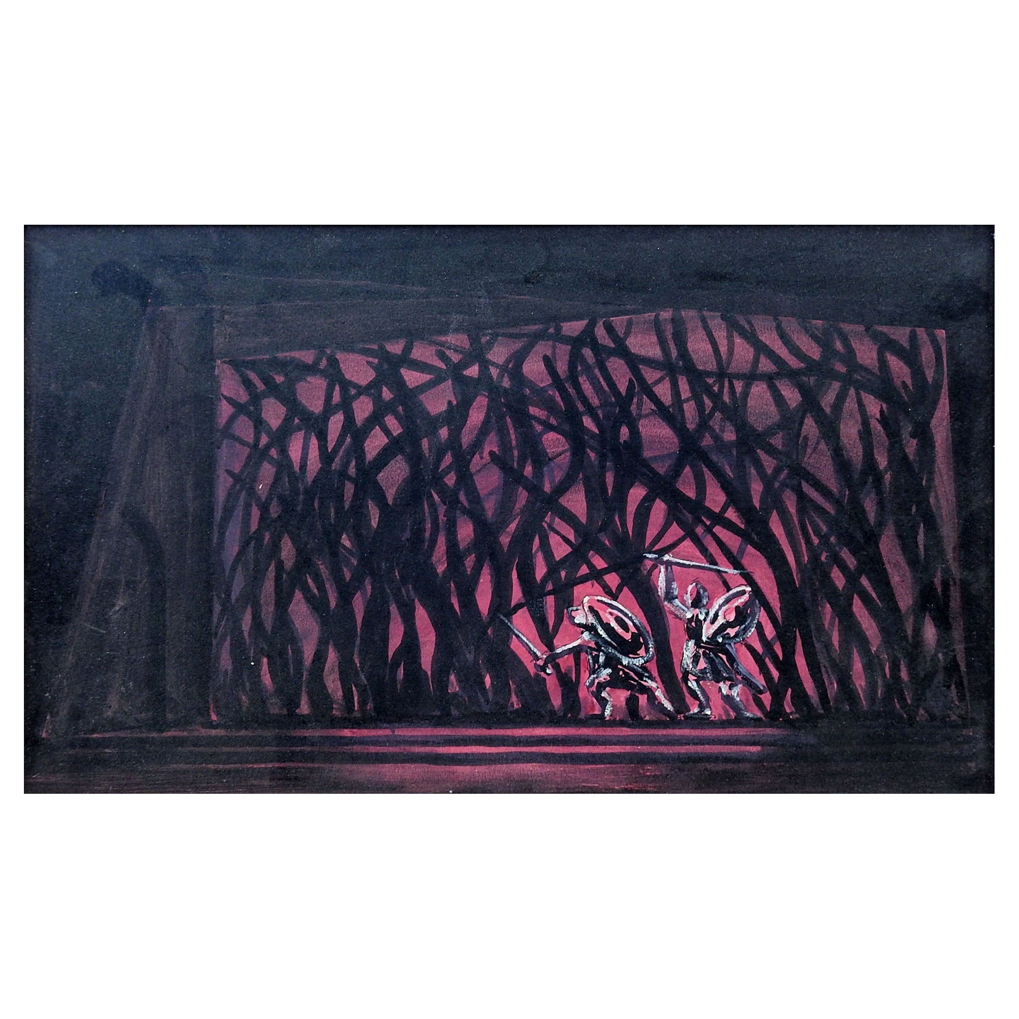 Vintage Mid Century Macbeth Theater Set Design 3 Witches Painting For ...