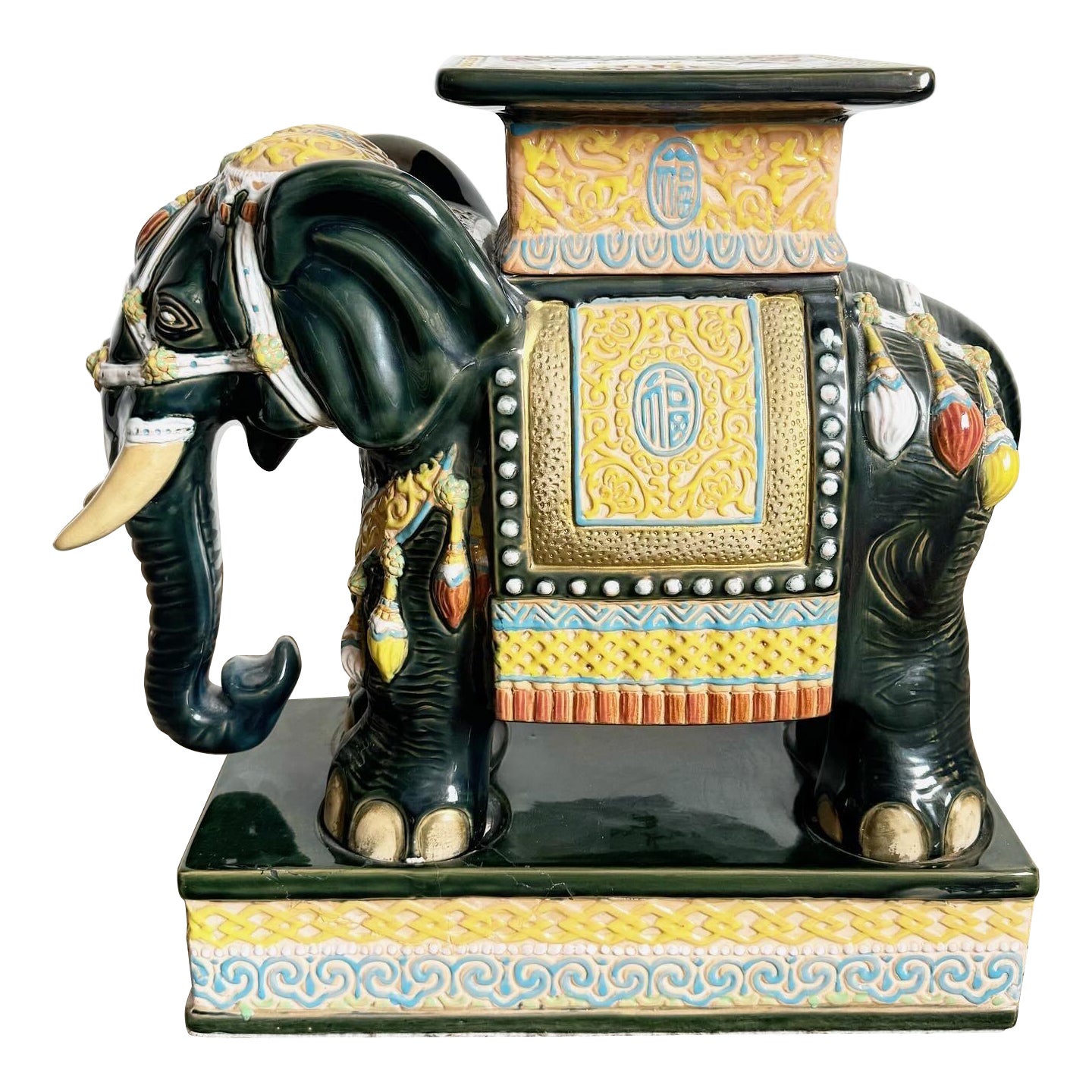 Vintage Multi Color Ceramic Elephant Stand/Side Table For Sale at 1stDibs