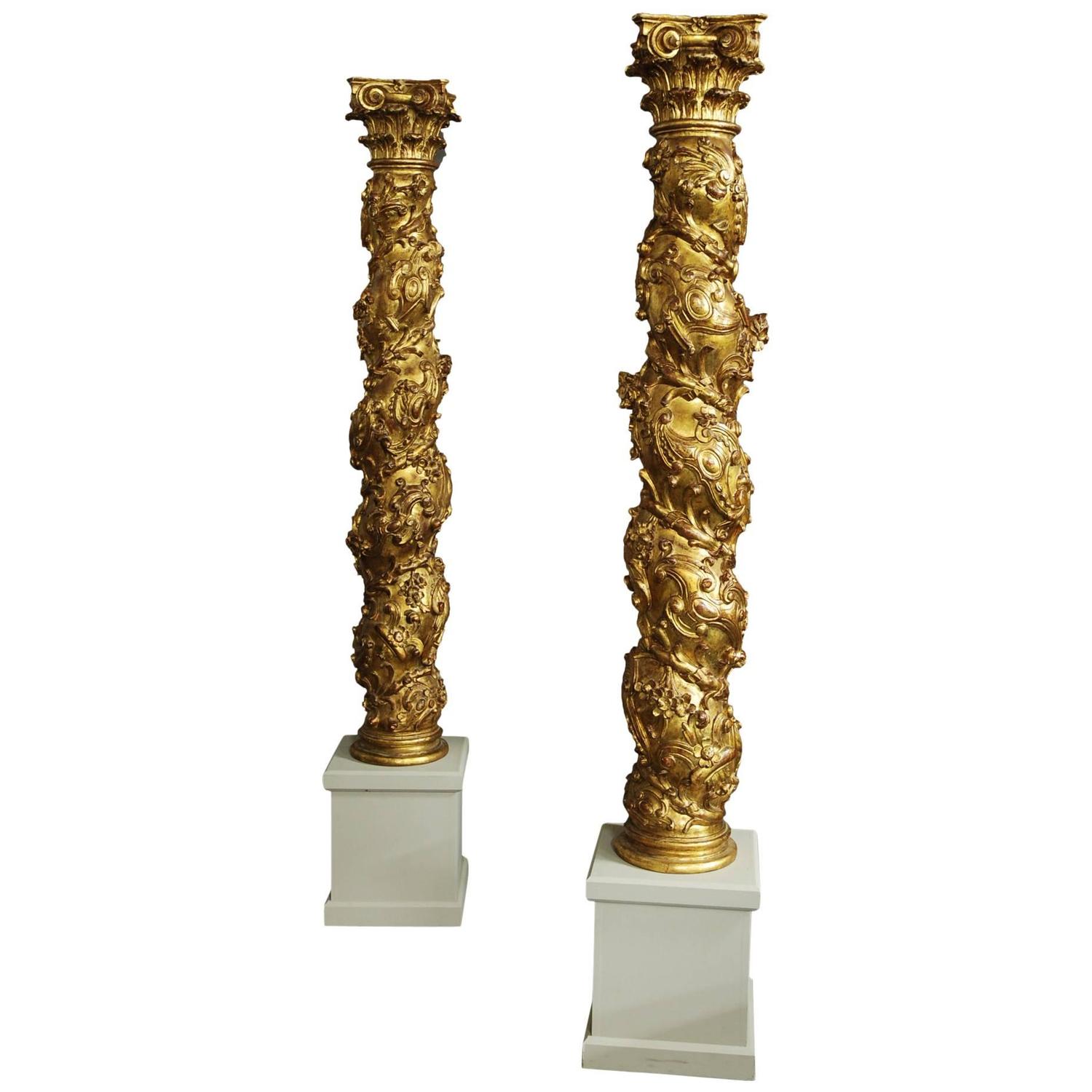 Large Pair of Late 18th Century Baroque Style Solomonic Carved Giltwood ...