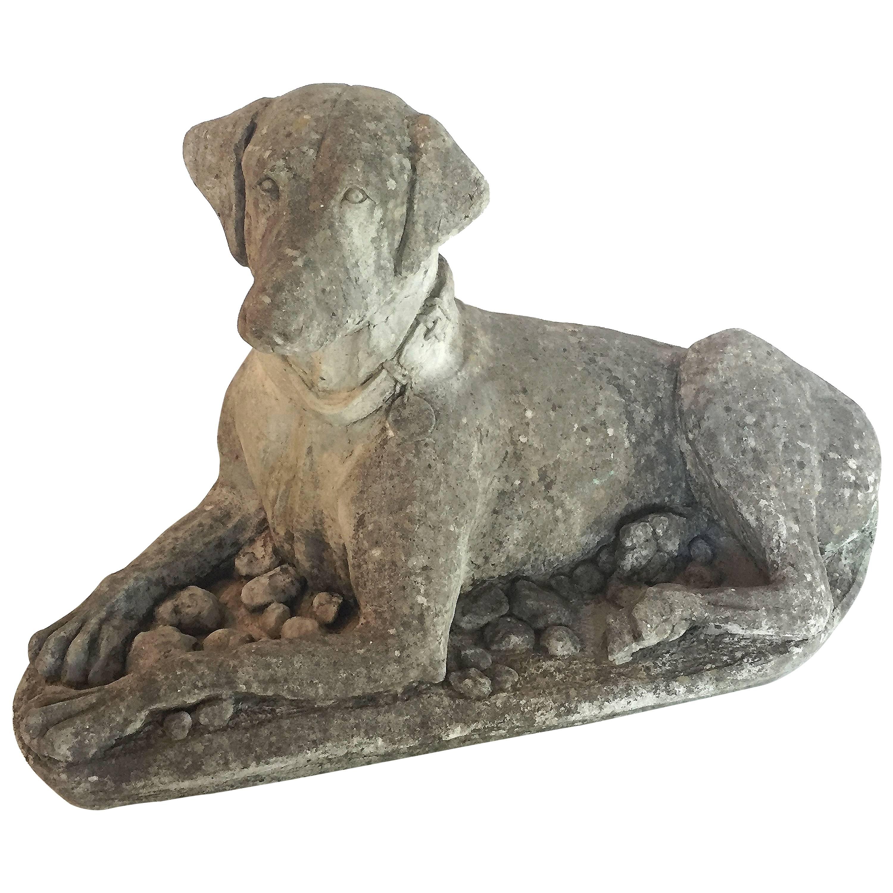Large English Garden Stone Reclining Dog, Labrador at 1stDibs | stone ...