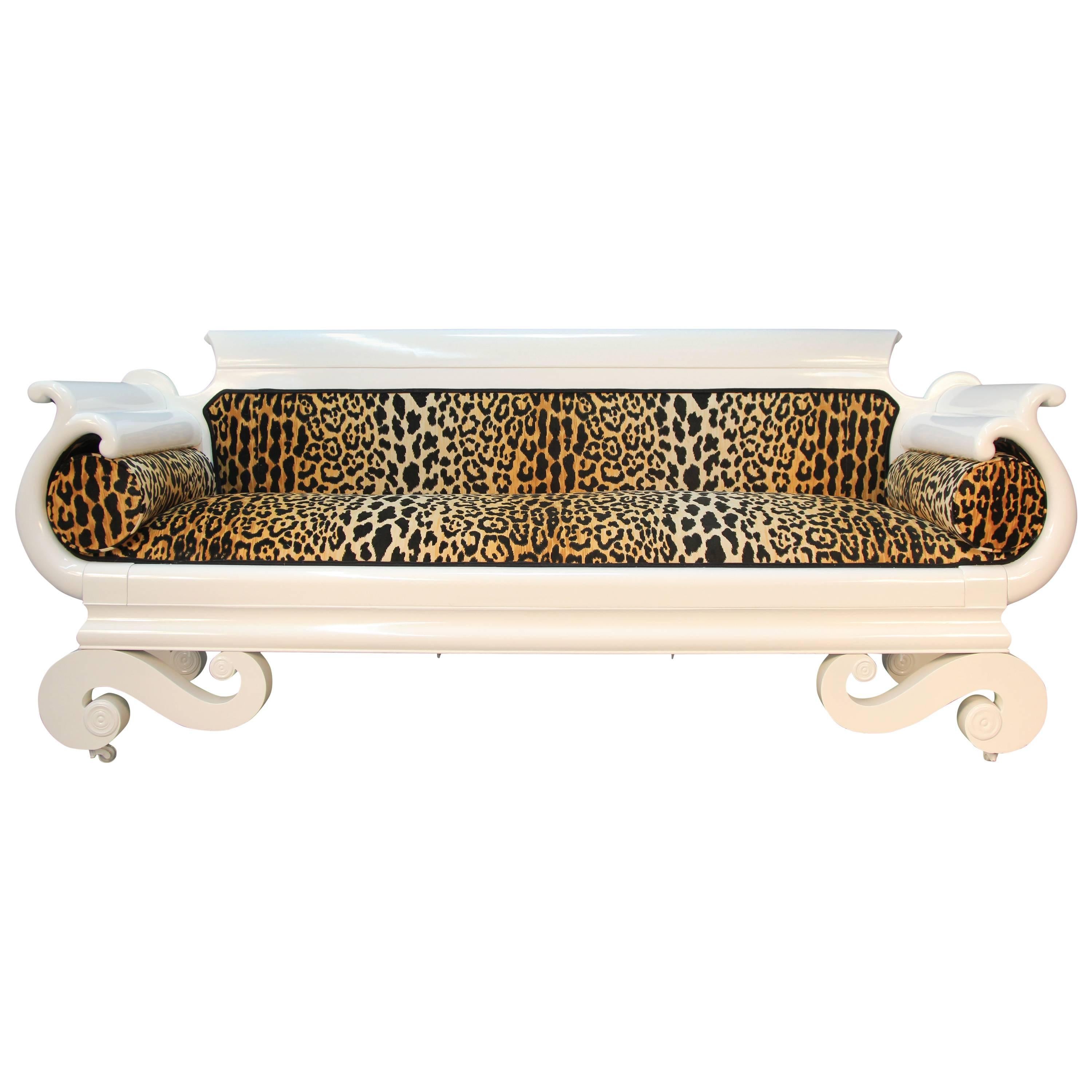 Newly Laquered and Upholstered Empire Style Sofa in Leopard Print at ...