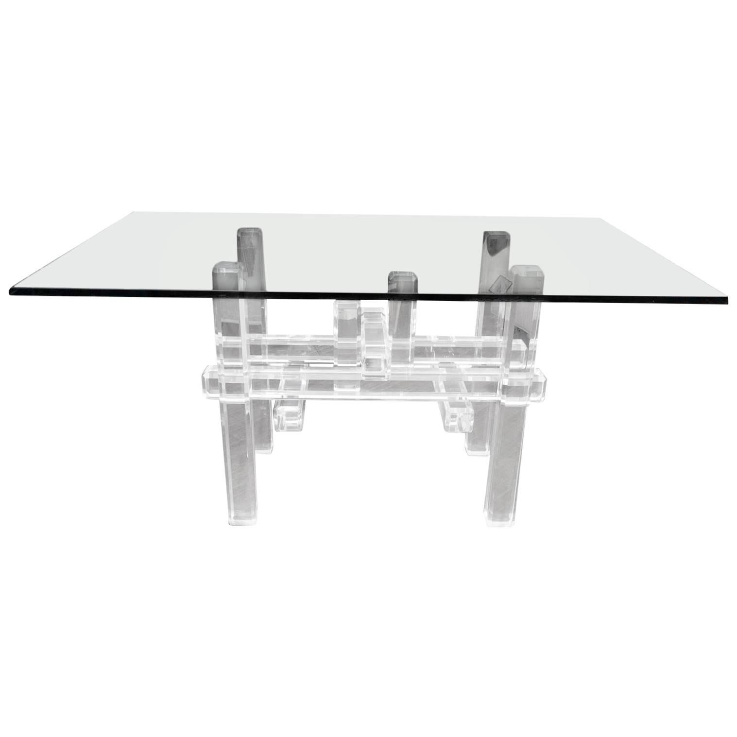 1970s Lucite Table Base with Glass Top at 1stDibs