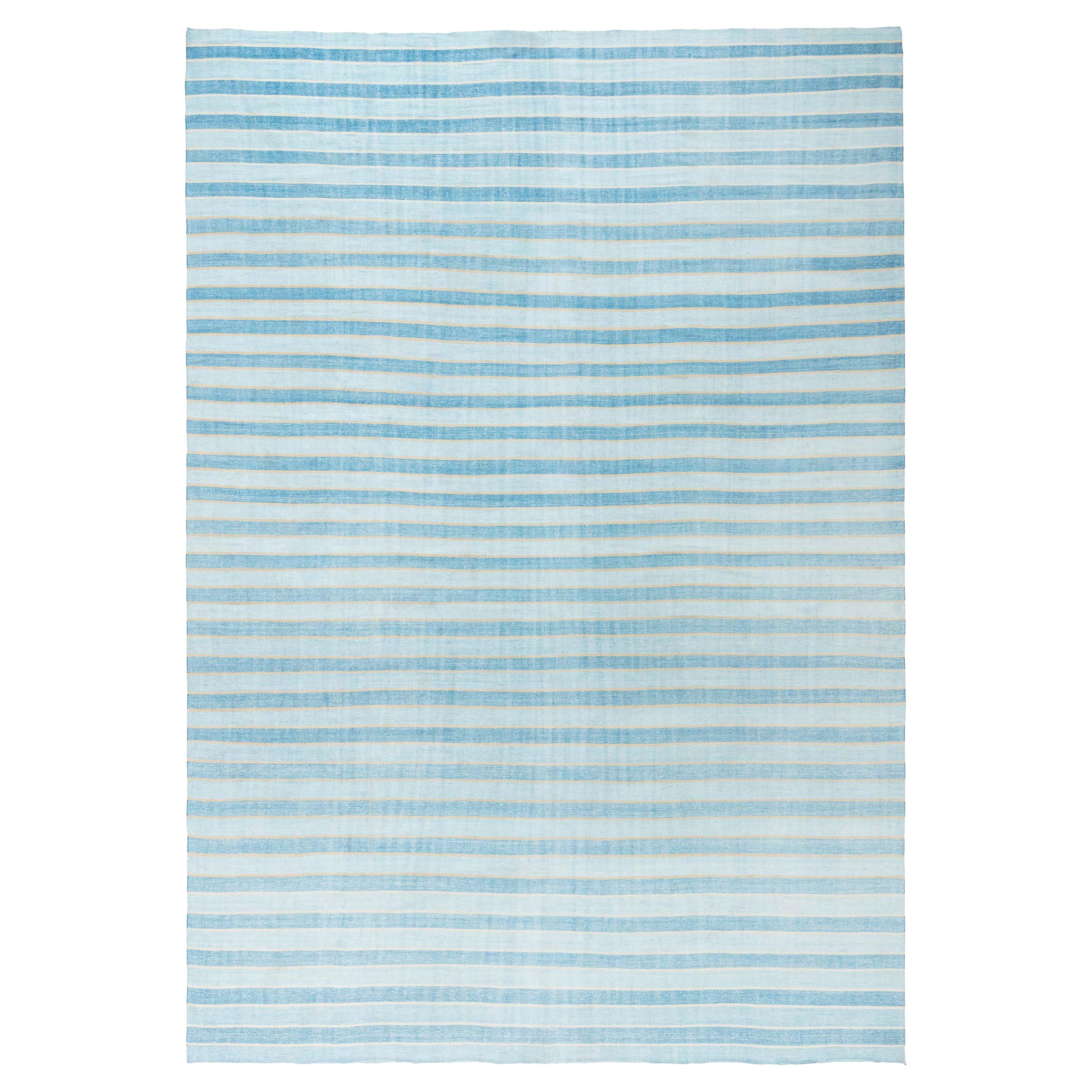 Doris Leslie Blau Midcentury Indian Dhurrie Striped Blue Cotton Rug For ...