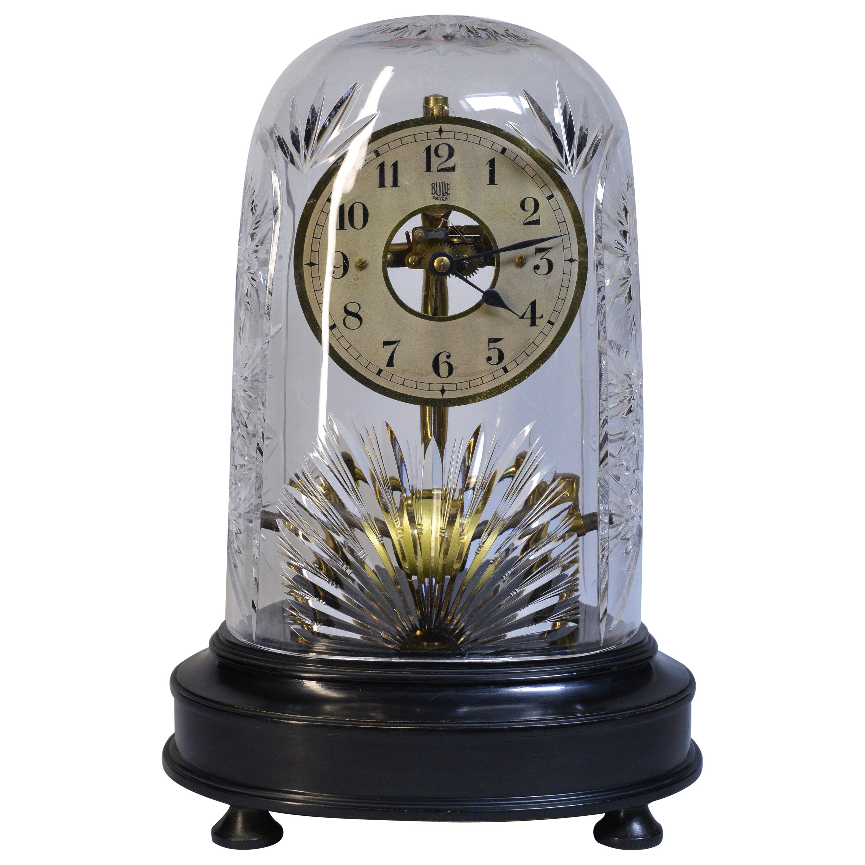 French Bulle Electric Clock w Swedish Cut Crystal Glass Dome c. 1930 ...