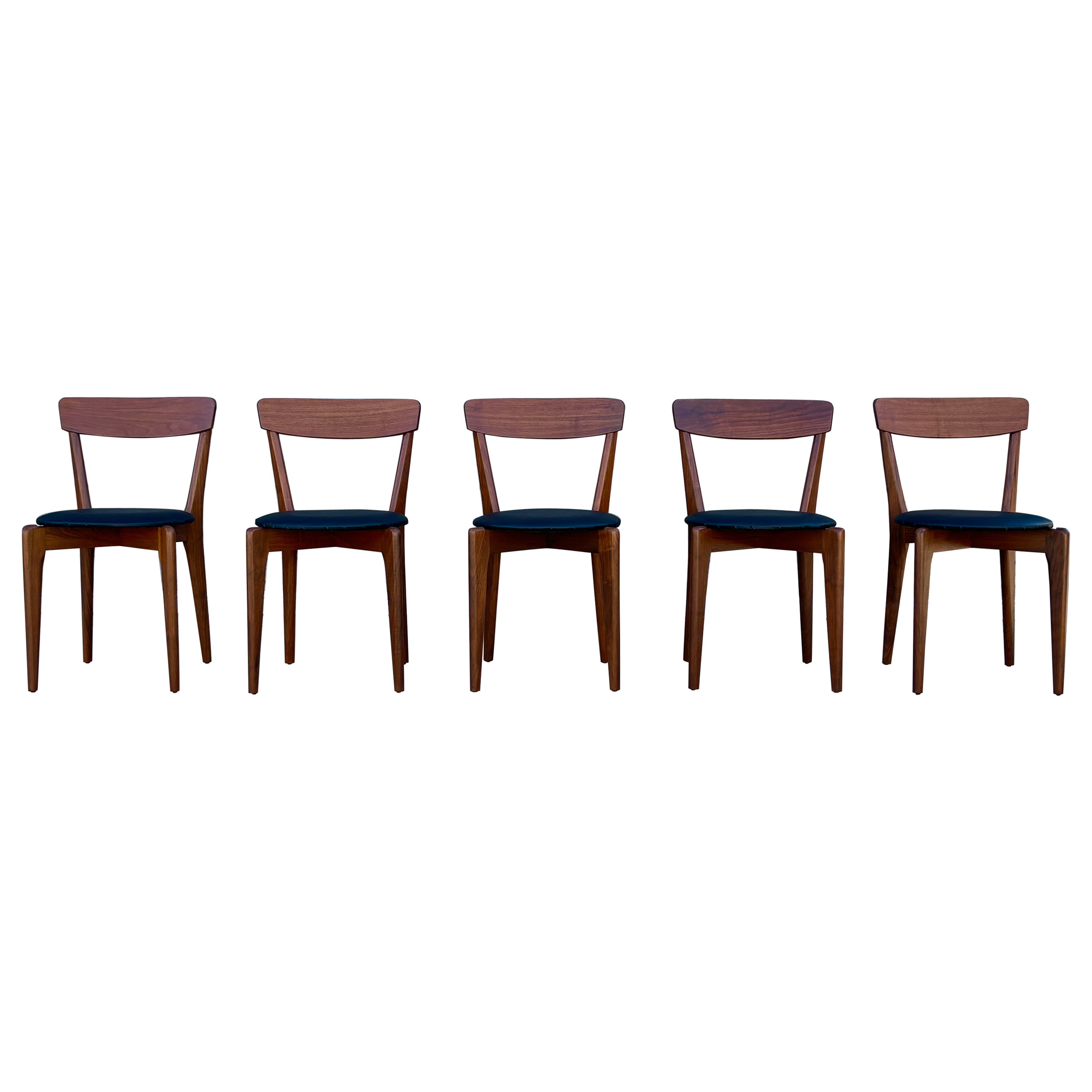 1960s Mid Century Walnut and Vinyl Dining Chairs - Set of 5 For Sale at ...