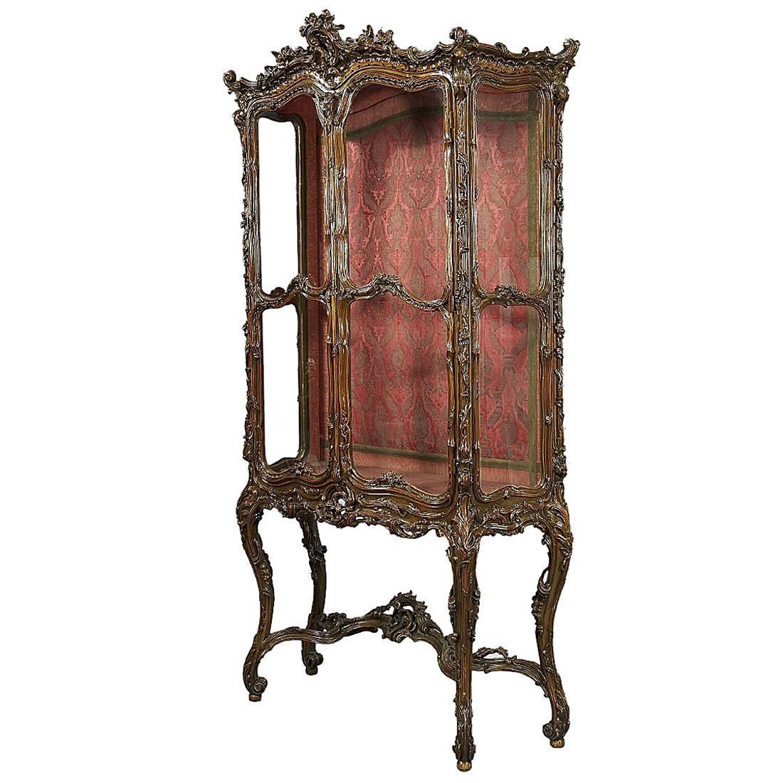 French Louis XV Style Giltwood Ornately Carved Two-Door Vitrine Display ...